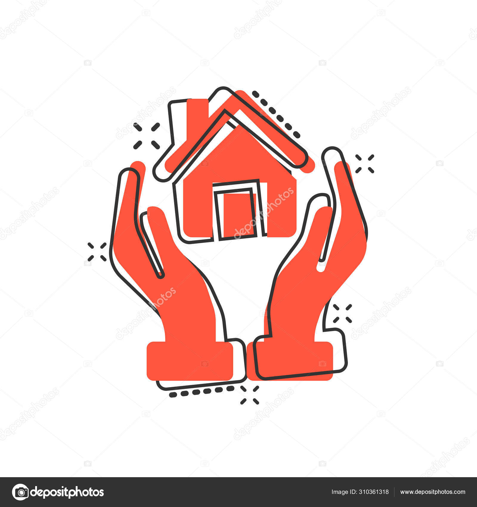 Home care icon in comic style. Hand hold house vector cartoon il Stock ...