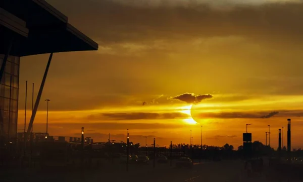 Colorful solar eclipse . Total solar eclipse over the city . - Stock ...