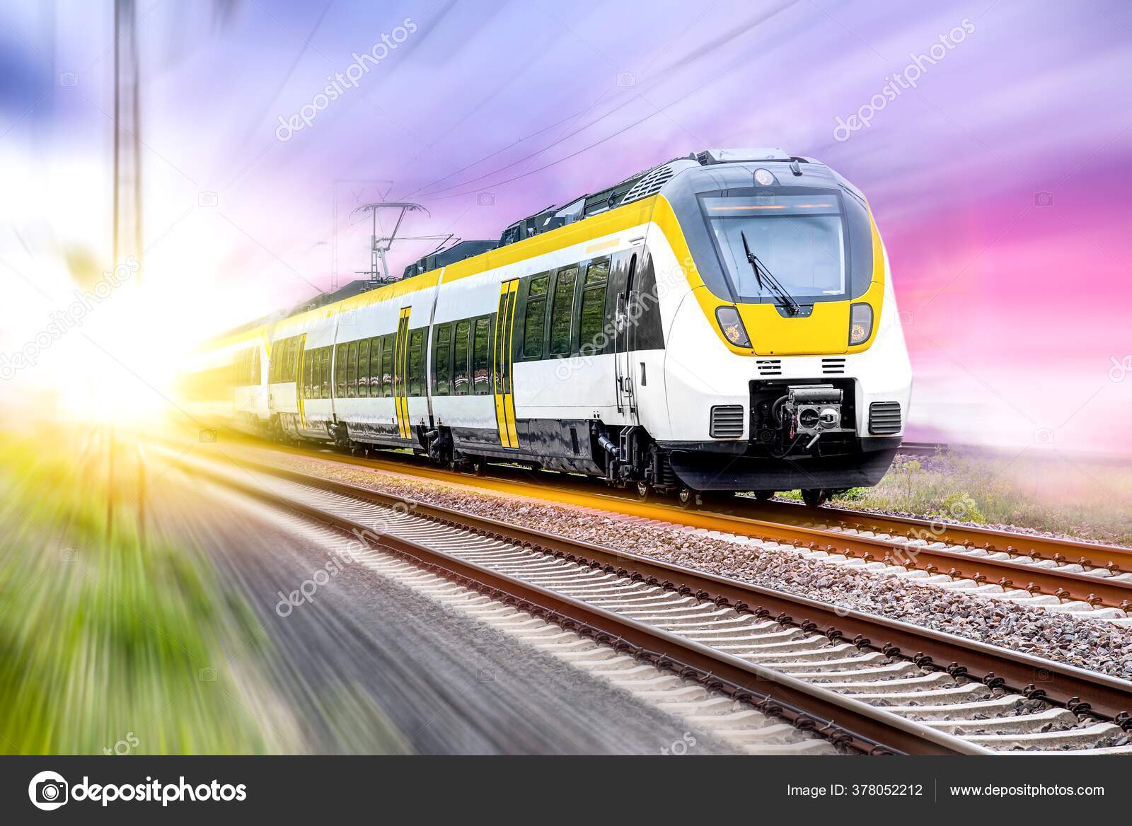 High Speed Yellow Train Traffic Rails Carry Passengers Comfort — Stock ...