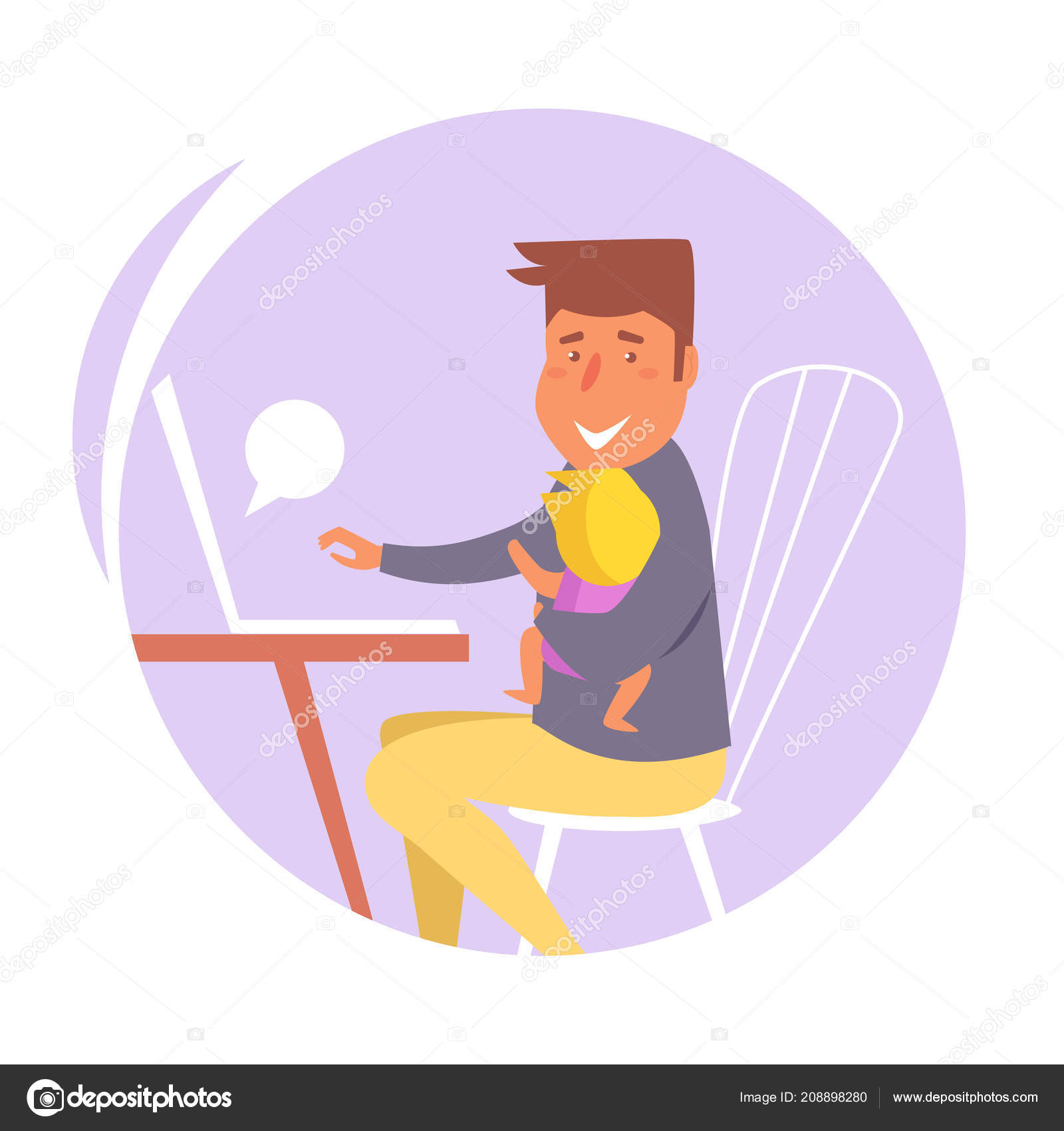 Man works at home with a child Vector. Cartoon. Isolated Stock Vector ...
