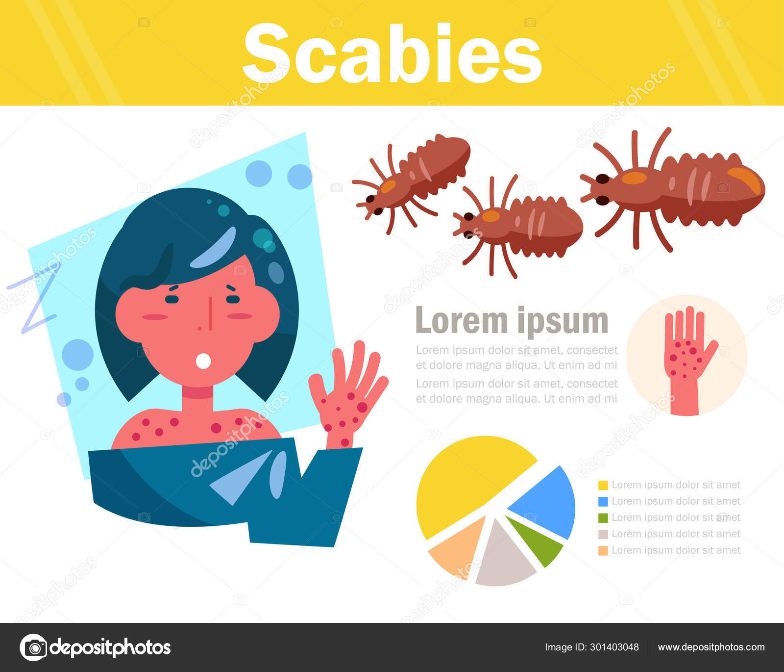 Scabies Vector. Cartoon. Isolated art on white background. Flat — Stock ...