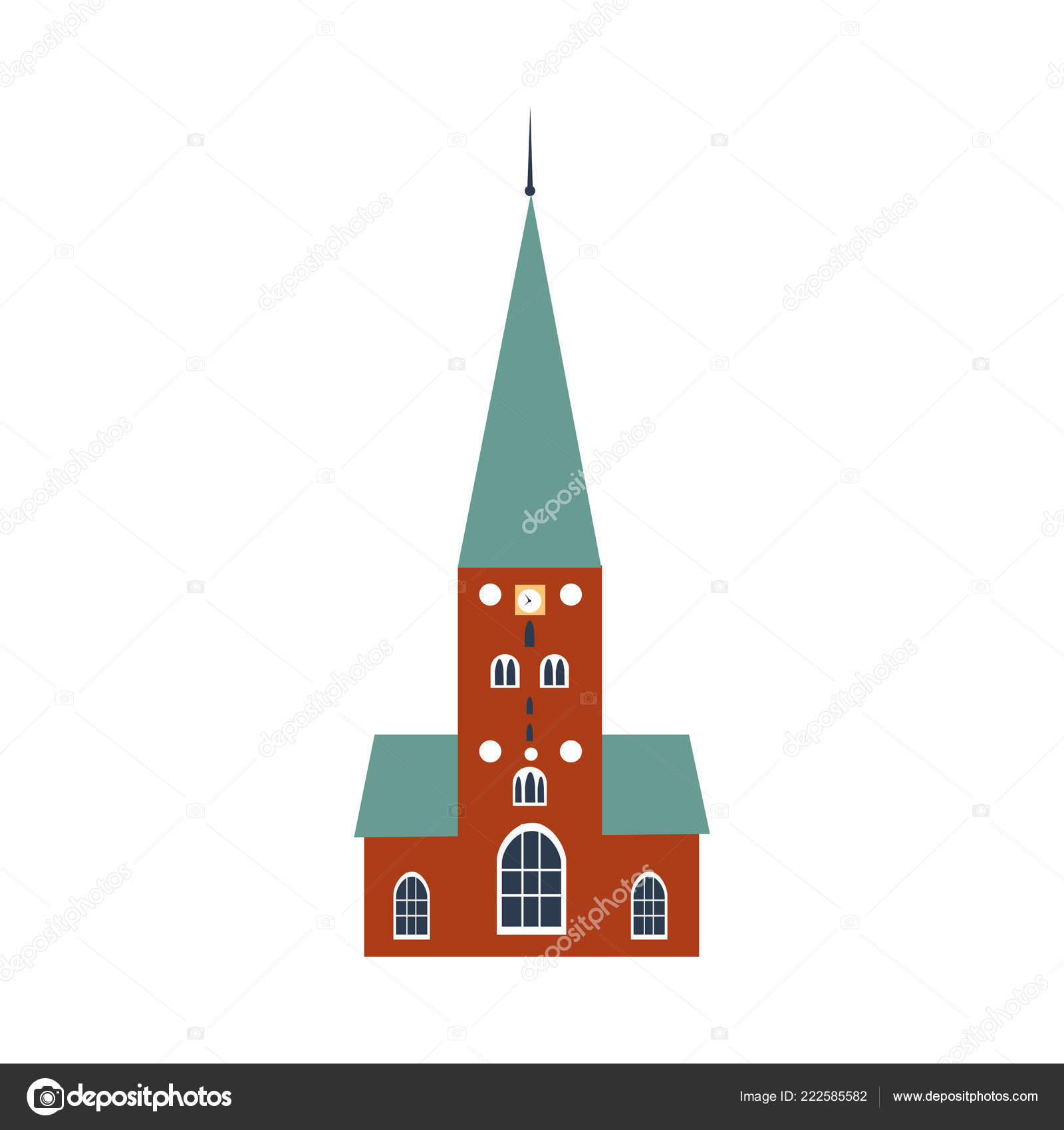 Cathedral of Aarhus, Denmark, Landmark large church vector cartoon illustration isolated on ...