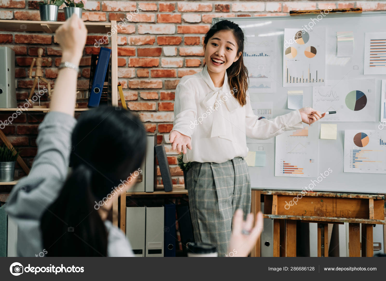Worker asking question at corporate business — Stock Photo ...