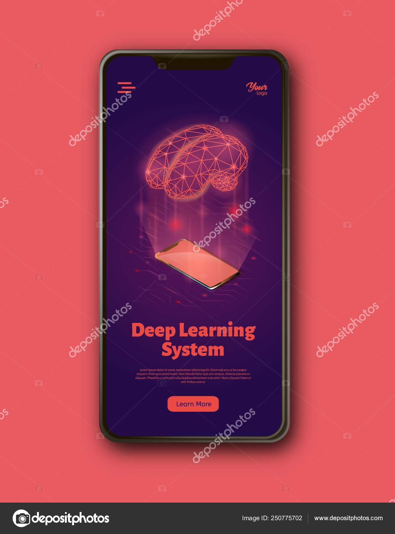 Deep learning system landing web page template on smartphone screen ...