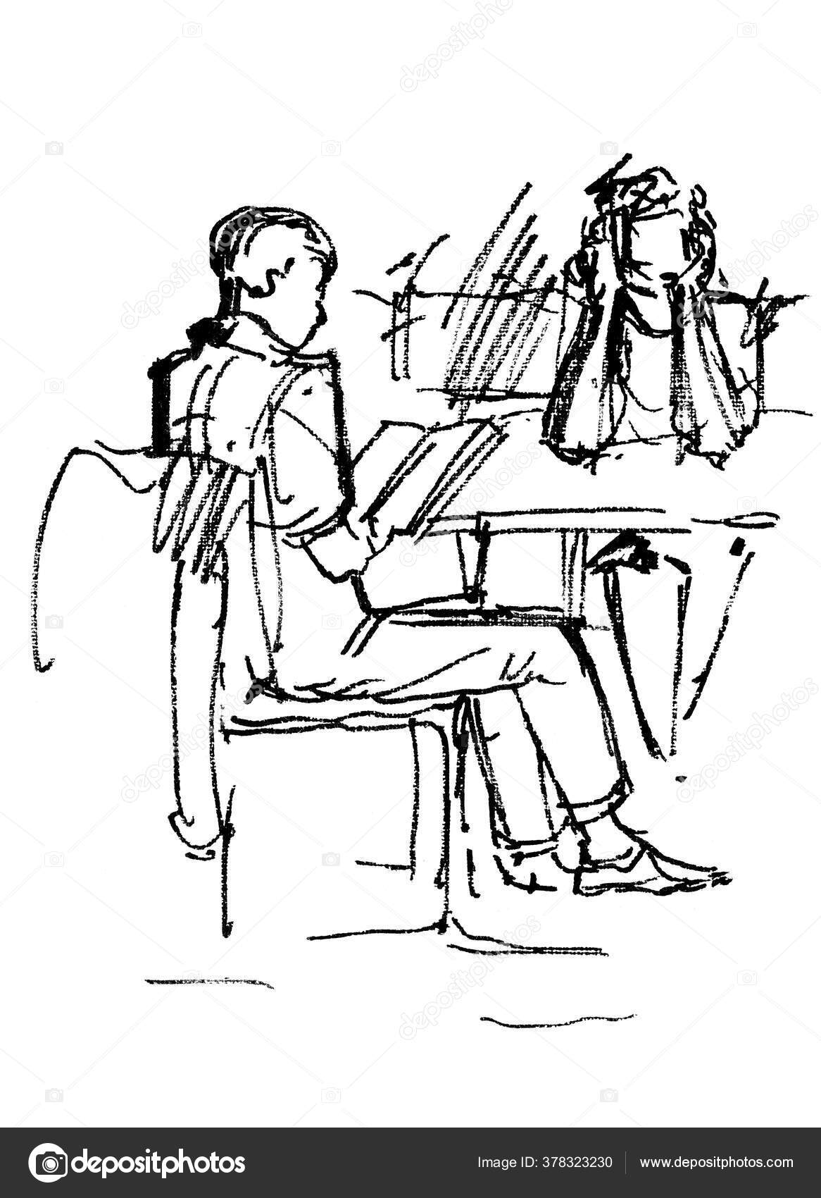Hand Drawn Sketch Reading Students Stock Illustration by ©KseniyaOmega ...