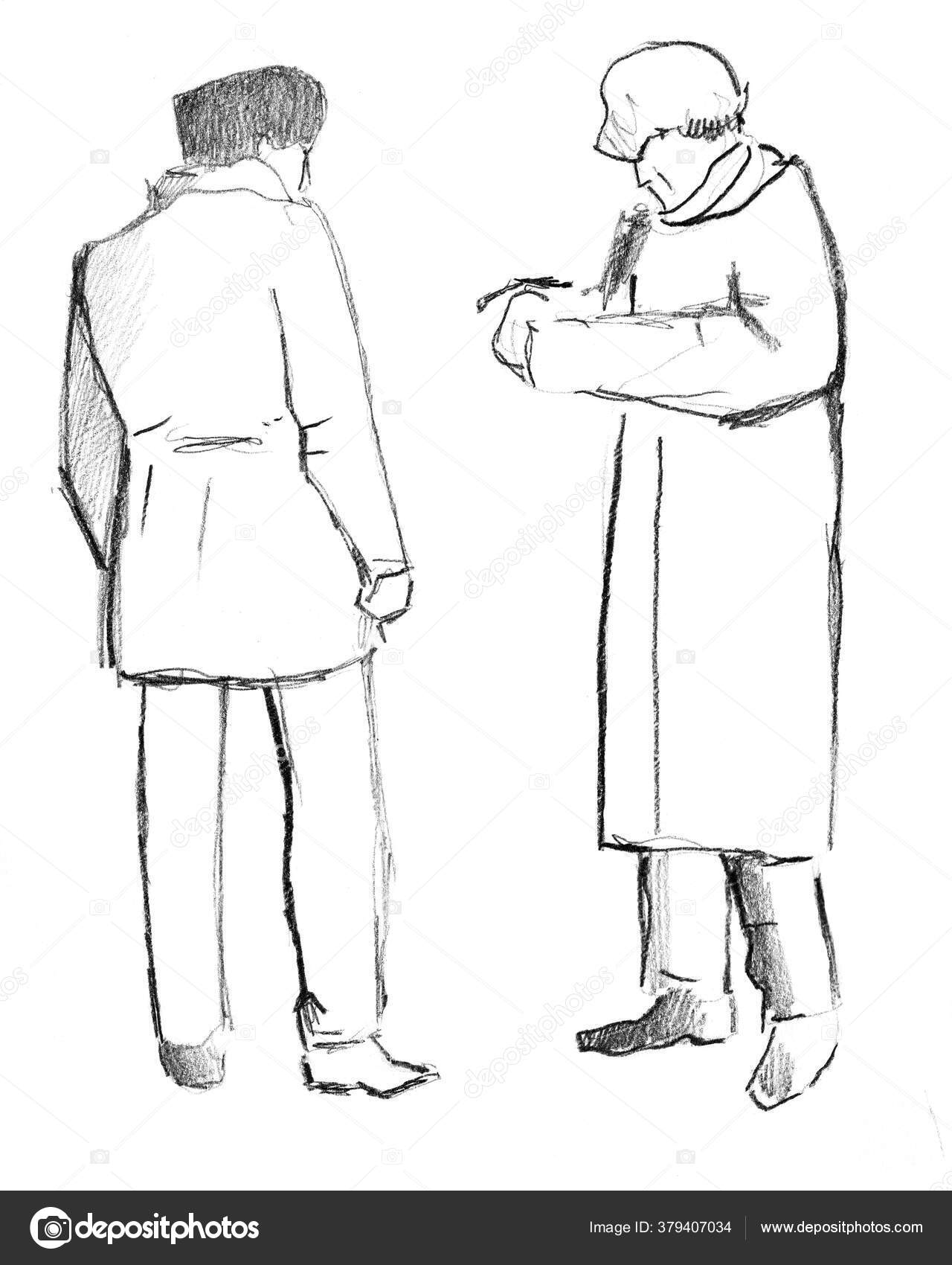 Hand Drawn Sketch Two Man Stock Illustration by ©KseniyaOmega #379407034