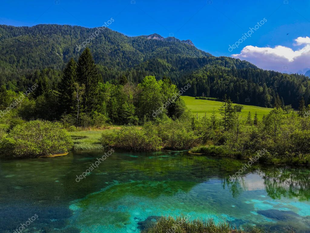 Parque Kranjska Gora Zelenci. Lago Zelenci en Eslovenia durante la ...