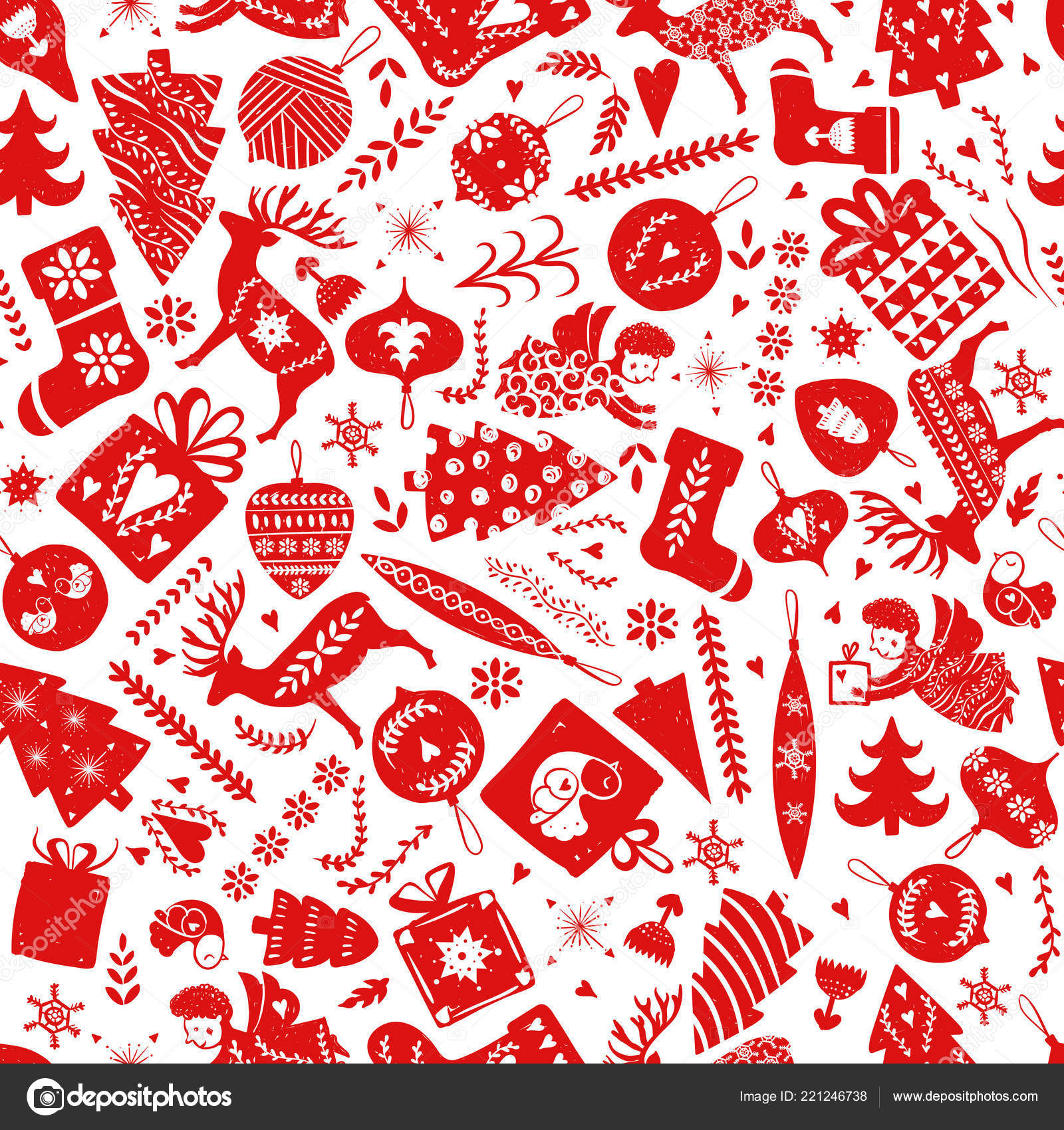 Simple seamless pattern with a variety of elements: Christmas trees ...