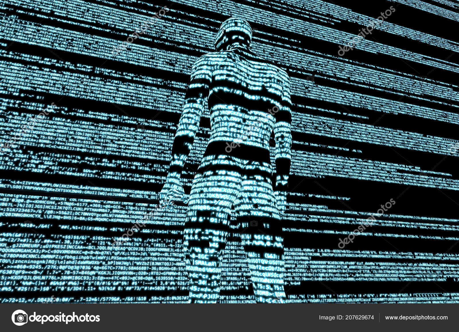 Electronic Man Lstanding Computer Screen Illustration Stock Photo by ...