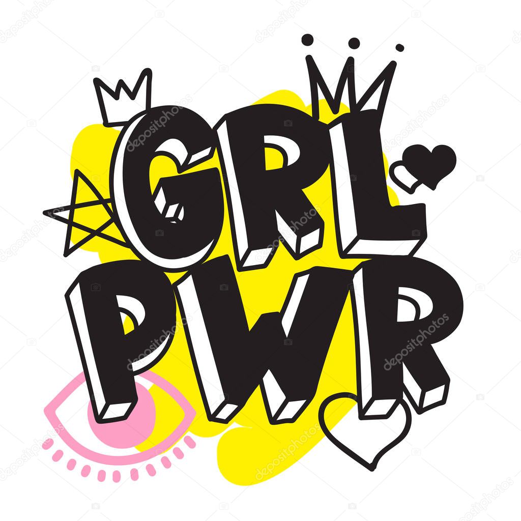 GRL PWR cita corta. Chica poder lindo mano dibujo ilustración 2023