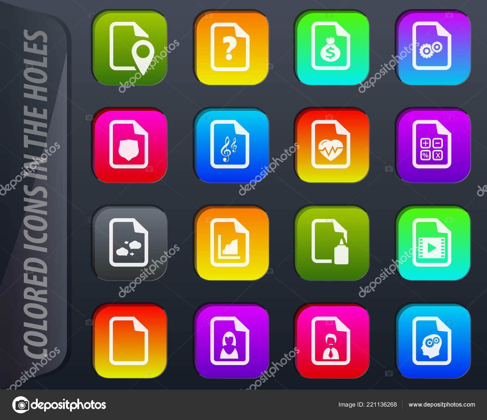 Documents Colored Icons Holes Easily Adapt Any Background Stock Vector ...