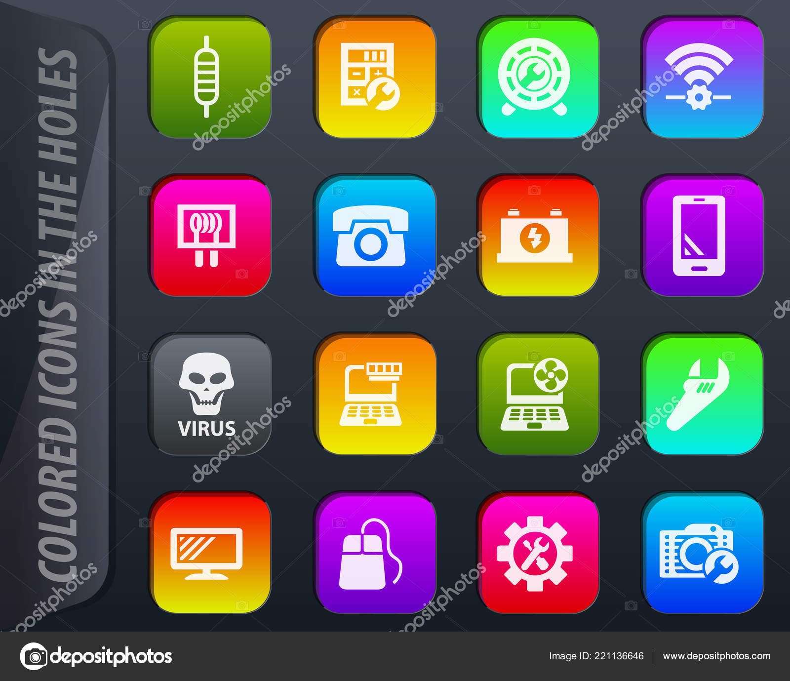 Electronic Repair Vector Colored Icons Holes Easily Adapt Any ...