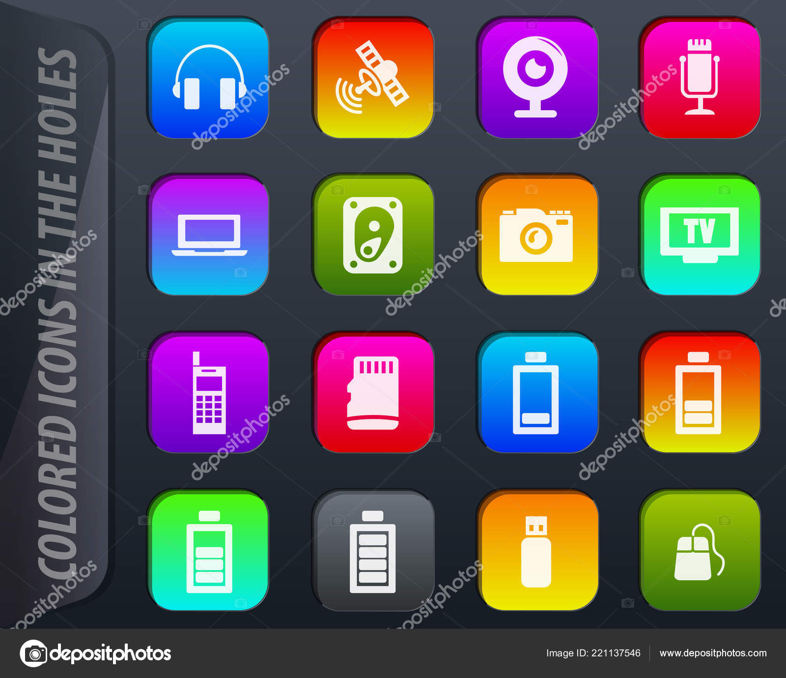 Tech Vector Colored Icons Holes Easily Adapt Any Background Stock ...