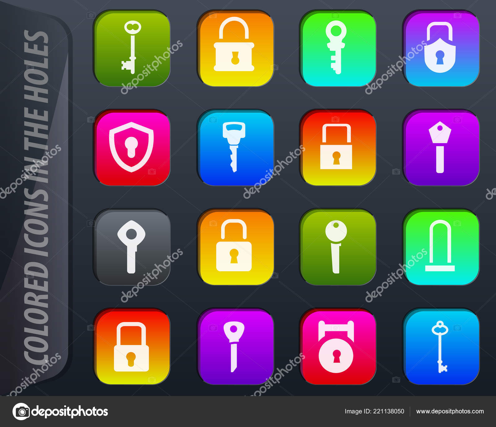 Lock Key Colored Icons Holes Easily Adapt Any Background Stock Vector ...