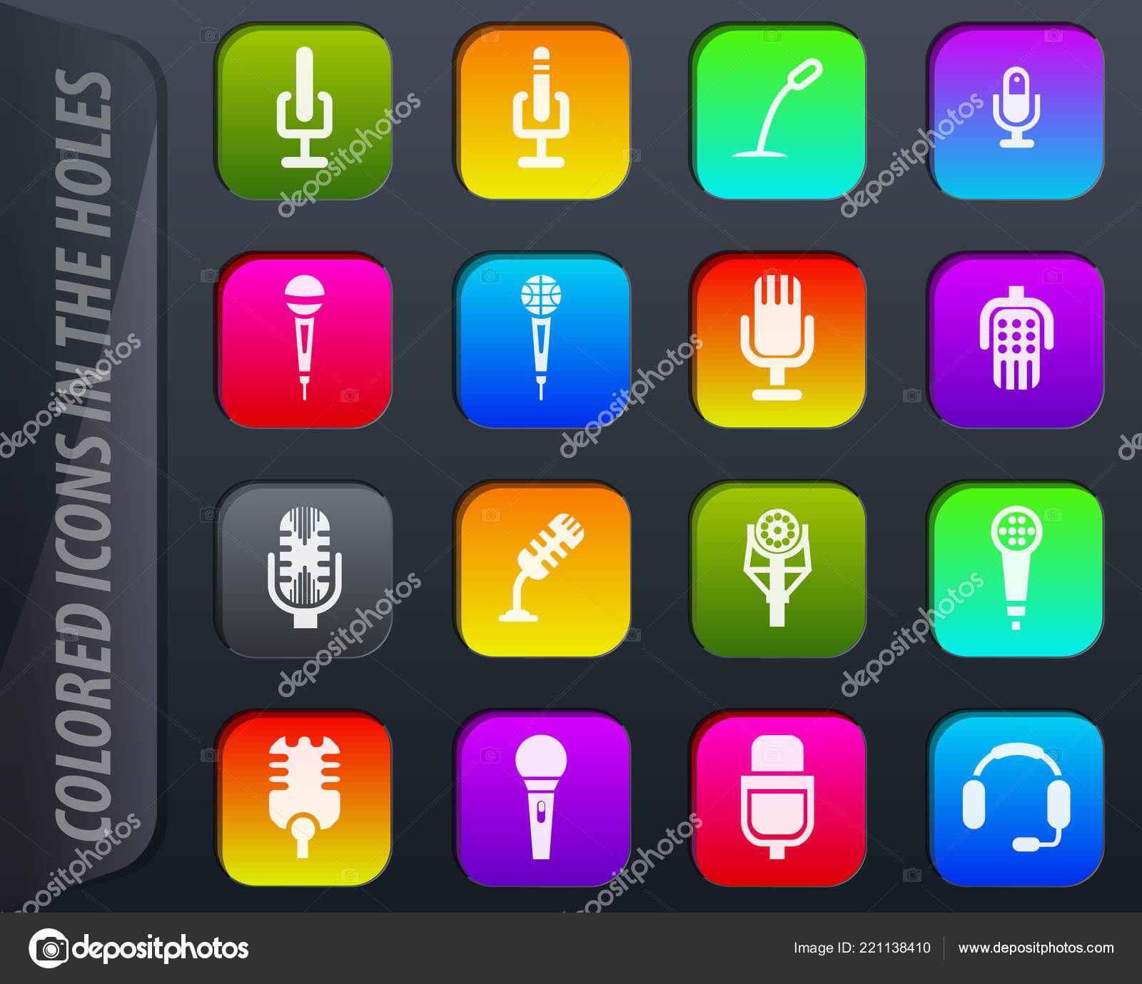 Microphone Colored Icons Holes Easily Adapt Any Background Stock Vector ...
