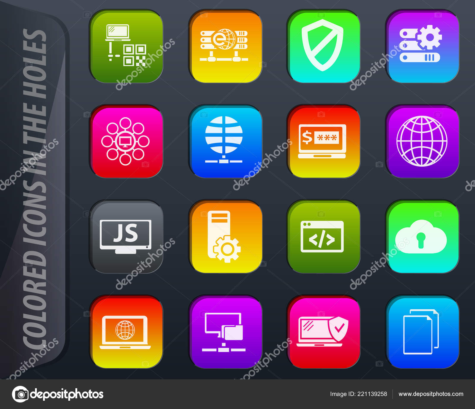 Internet Server Network Colored Icons Holes Easily Adapt Any Background ...