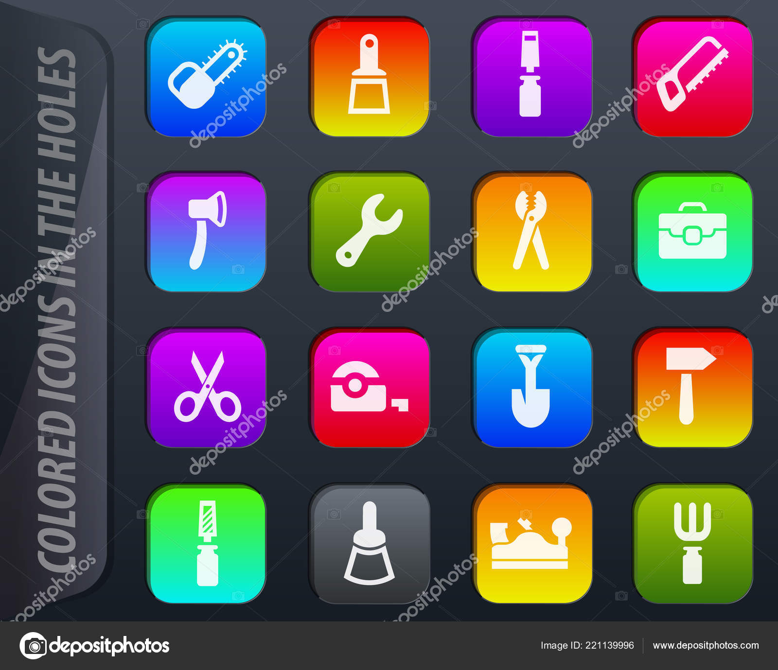 Work Tools Vector Colored Icons Holes Easily Adapt Any Background Stock ...