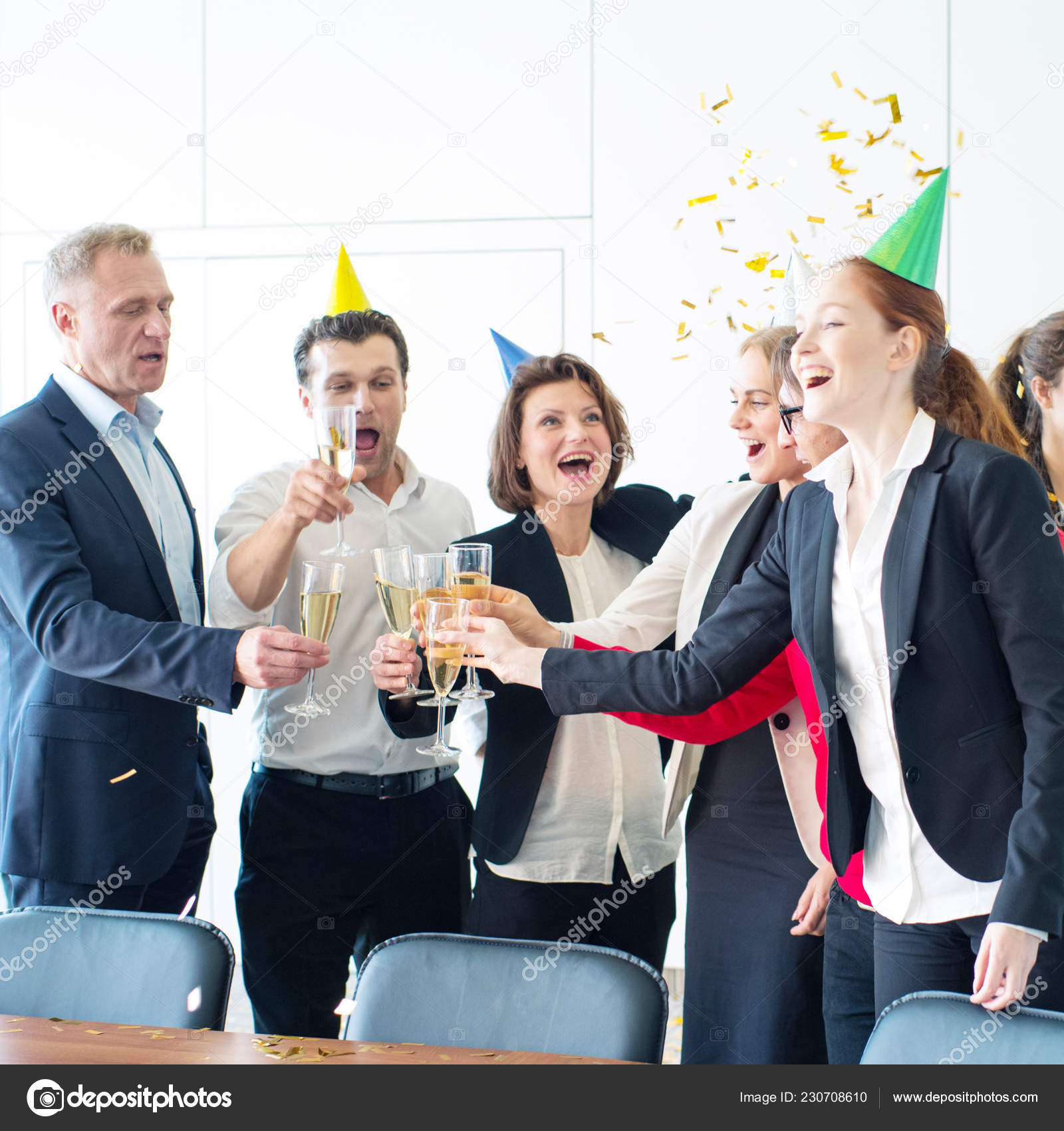 Business People Celebrating Victory Office Party Holding Glasses ...