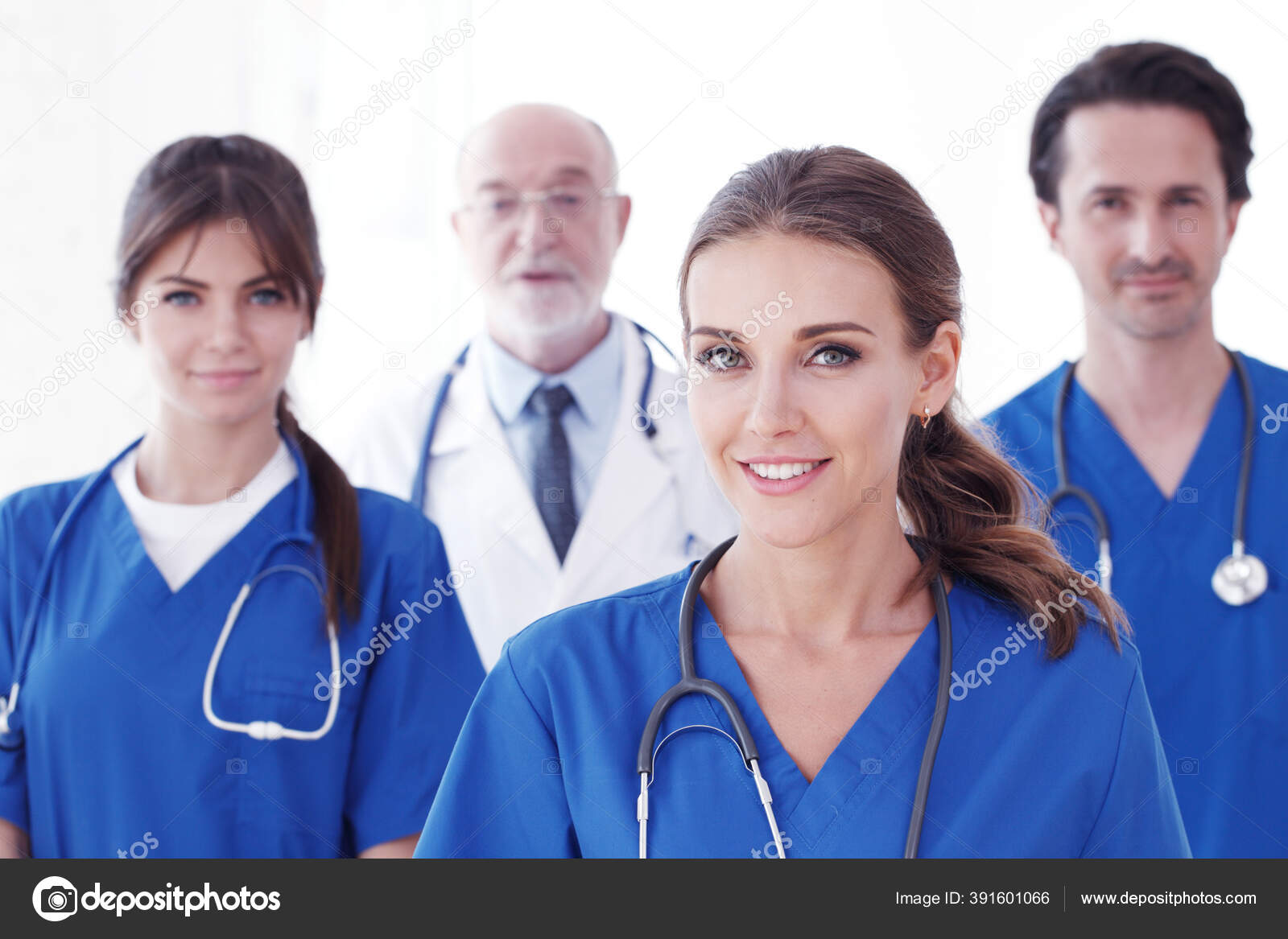 Team Professional Doctors Blue Uniform Isolated White Background Stock ...