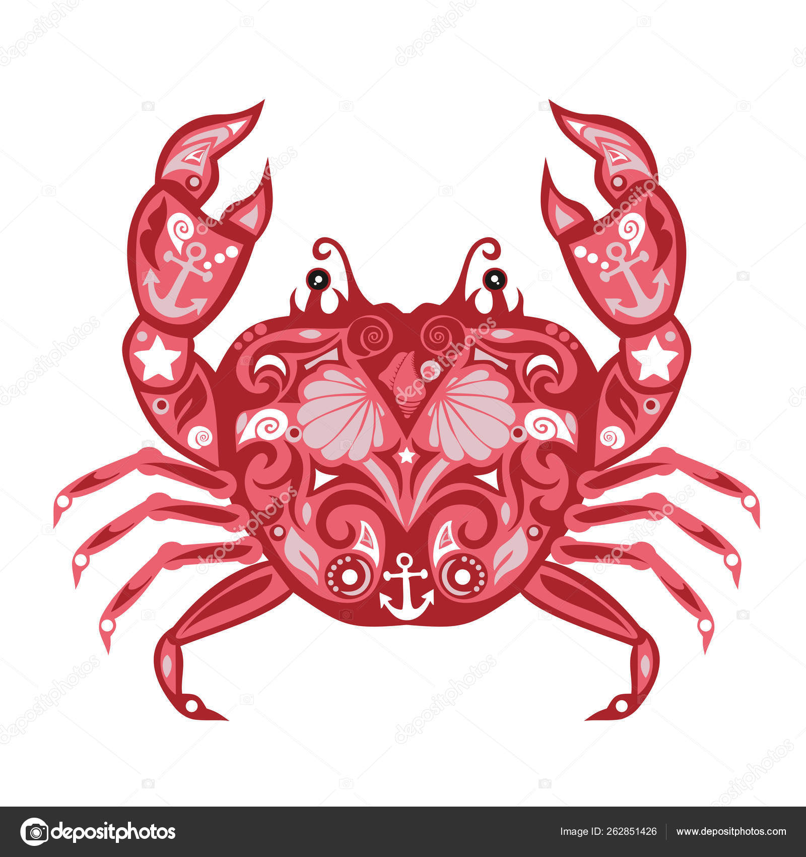 Crab Vector Animal Sea Crustacean Design Illustration Children Floral ...