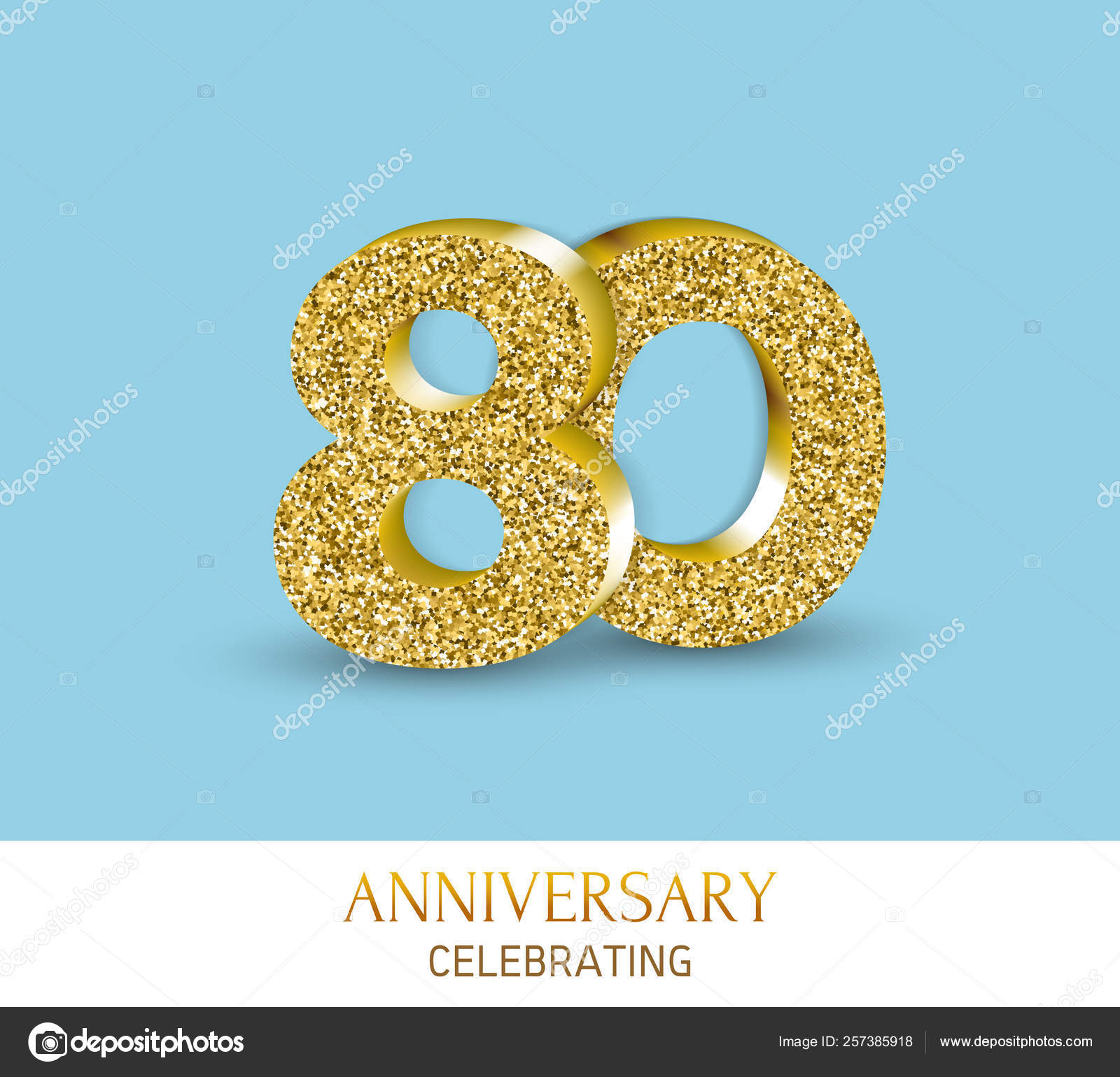 80th anniversary card template with 3d gold colored elements. Can be ...