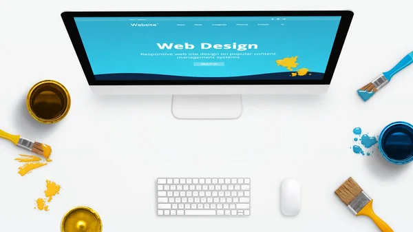 Concept of a modern web design studio with color brushes and color ...