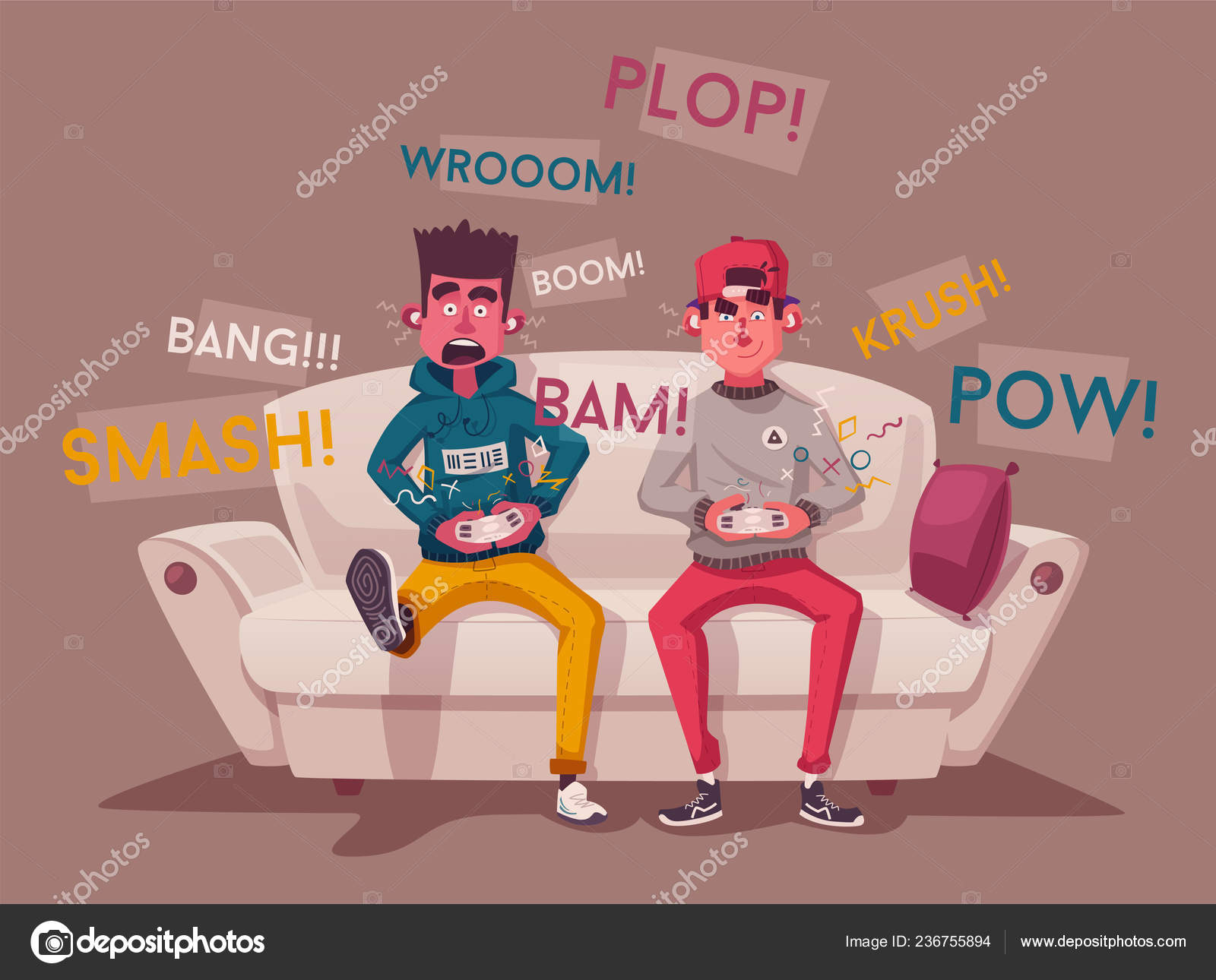 Friends is gaming. Gamers playing video game. Cartoon vector ...