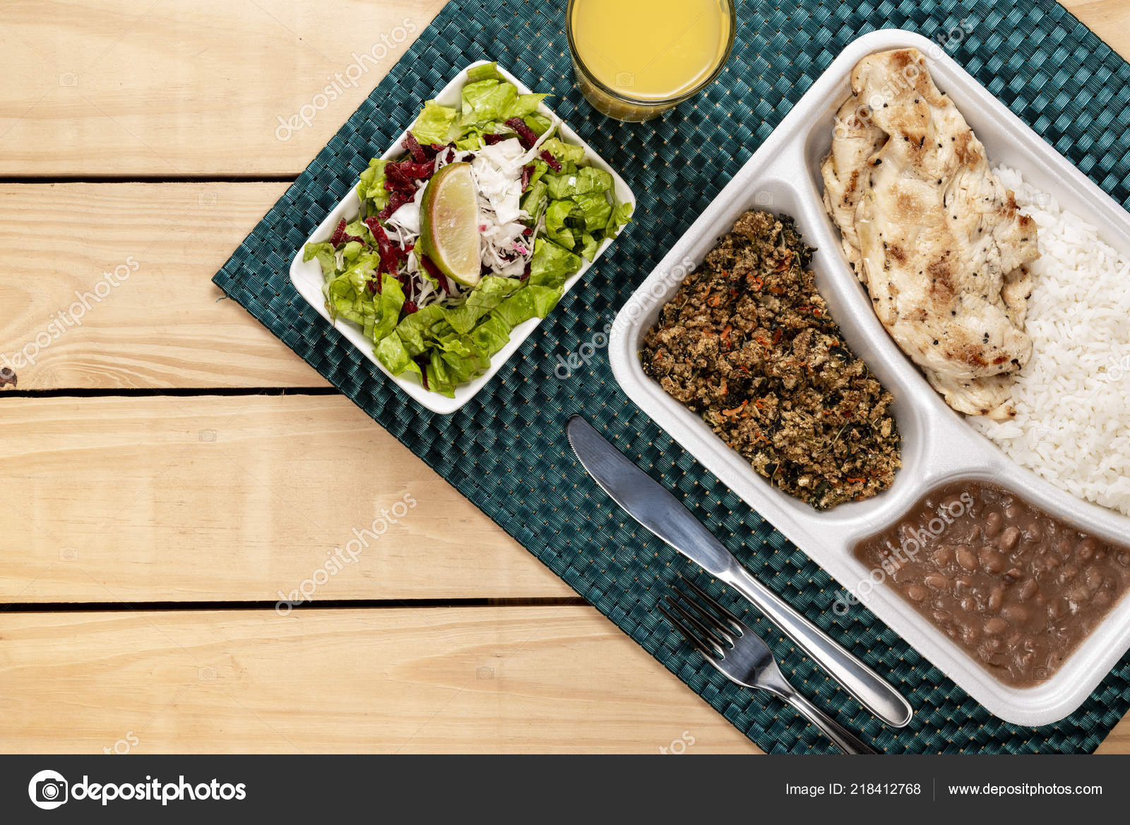 White Rice Chicken Beans Manioc Flour Brazilian Lunch Box Top Stock ...