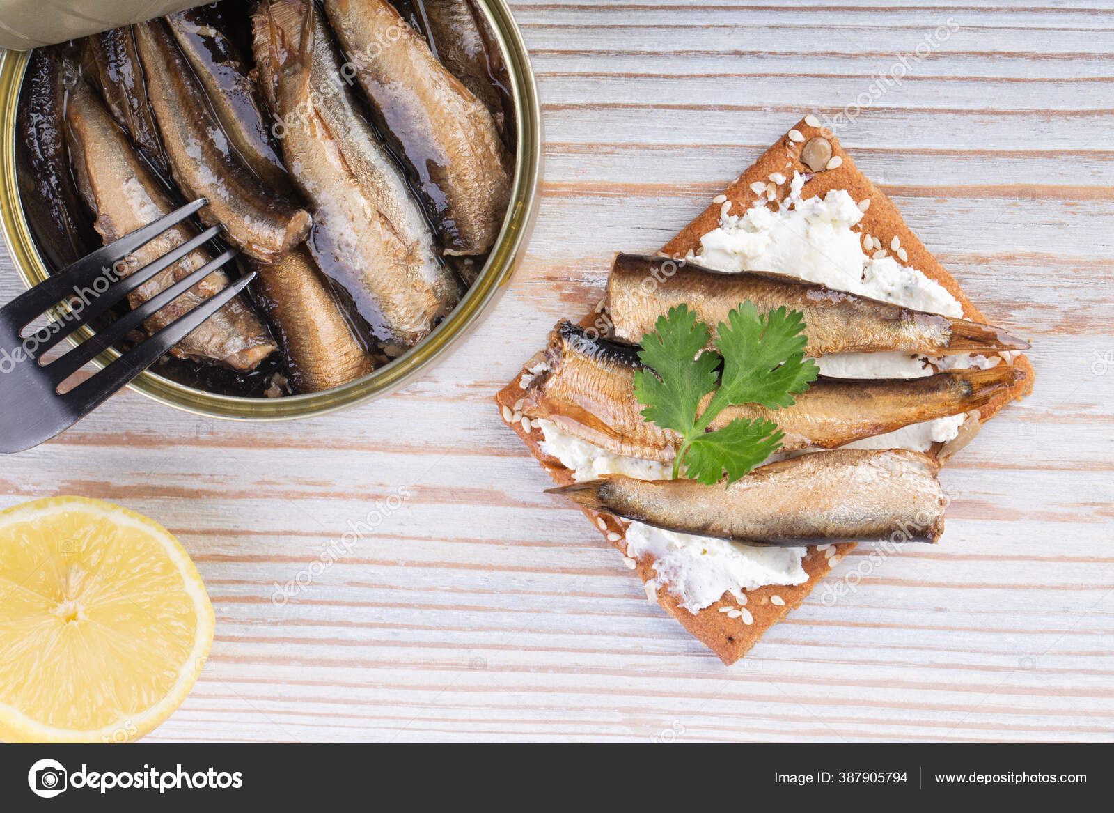 Open Jar Sprat Oil Sandwich Sprats Wooden Table Top View Stock Photo by ...