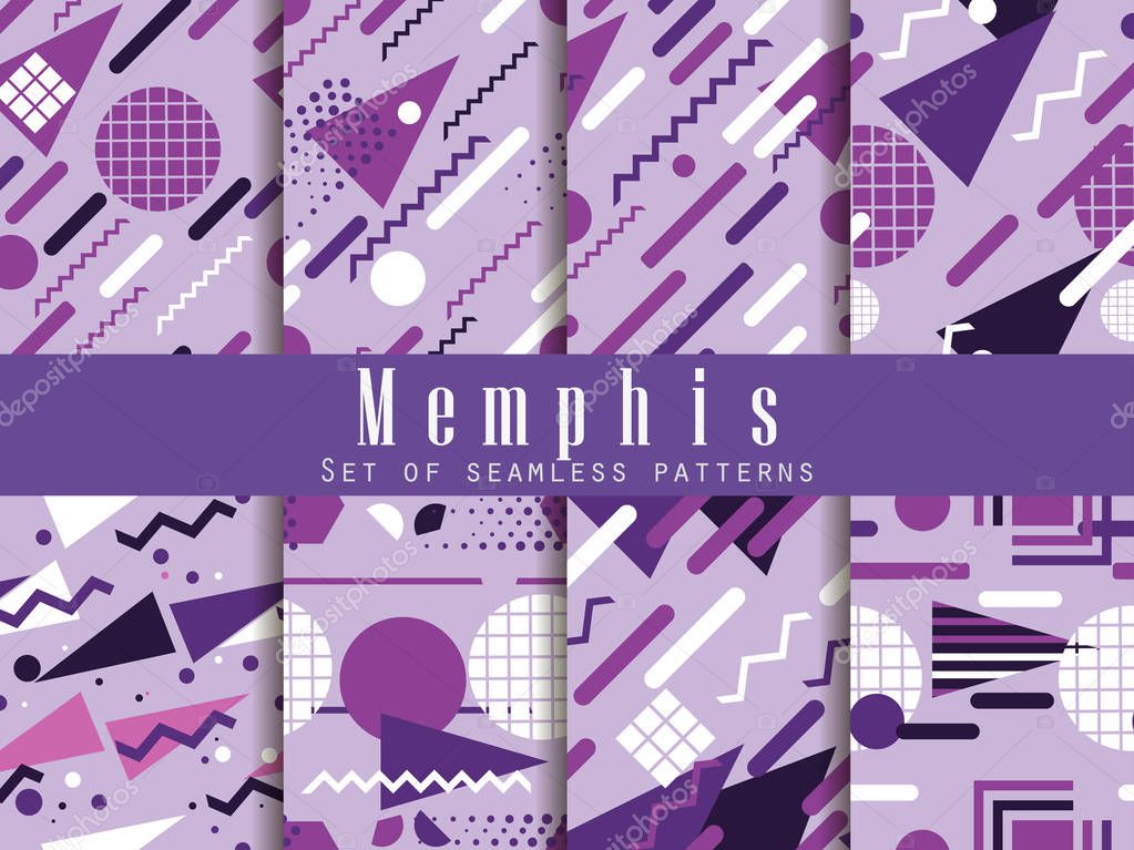 Patrón sin costuras de Memphis. Elementos geométricos memphis en el estilo de los años 80. Fondo ...