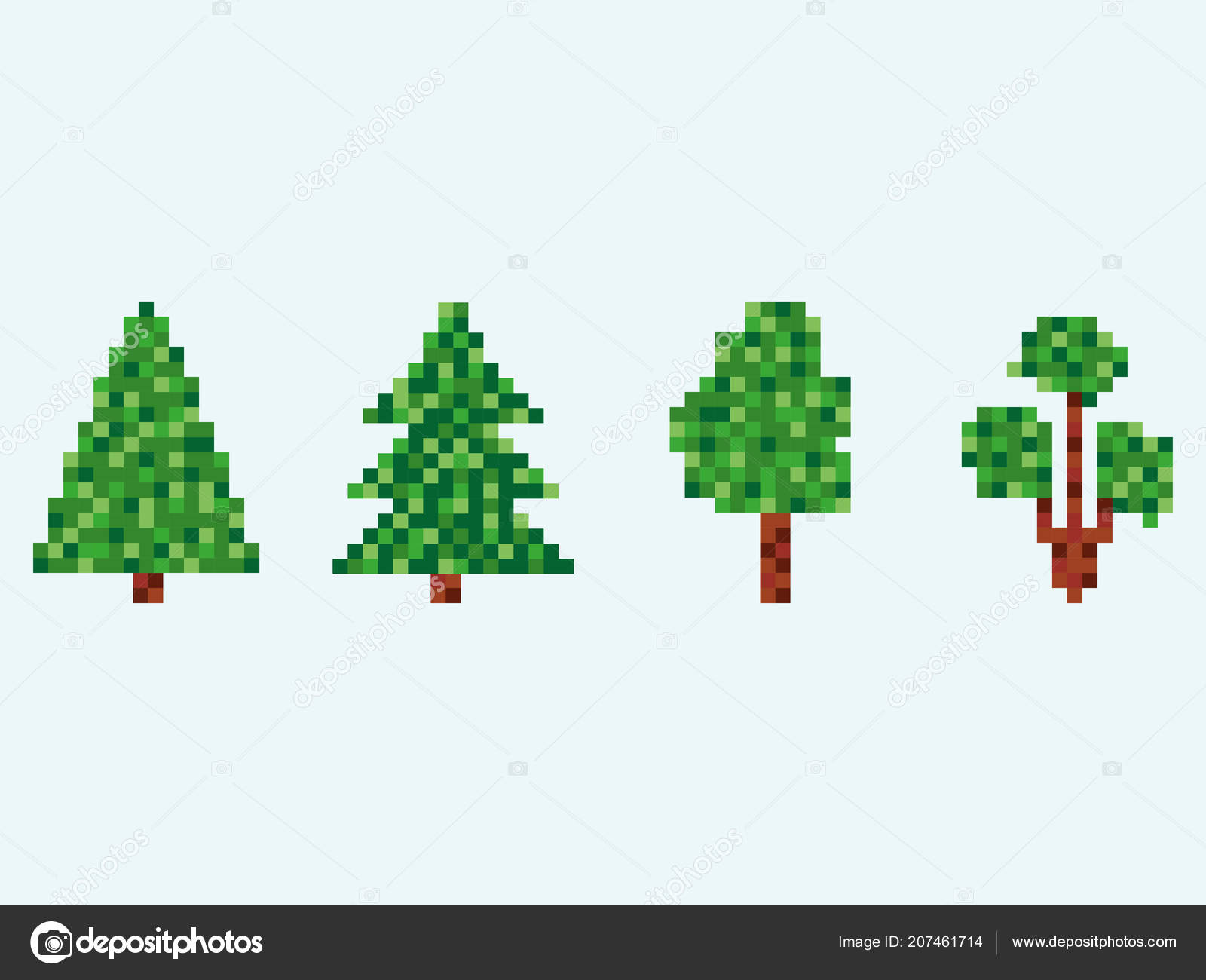 Bit Fir Tree Set Pixel Christmas Tree Isolated White Background Stock ...