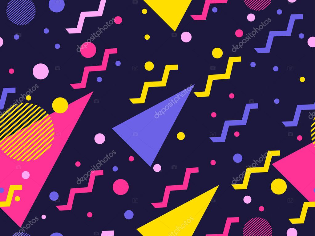 Patrón sin costuras de Memphis. Elementos geométricos memphis en el estilo de los años 80 ...