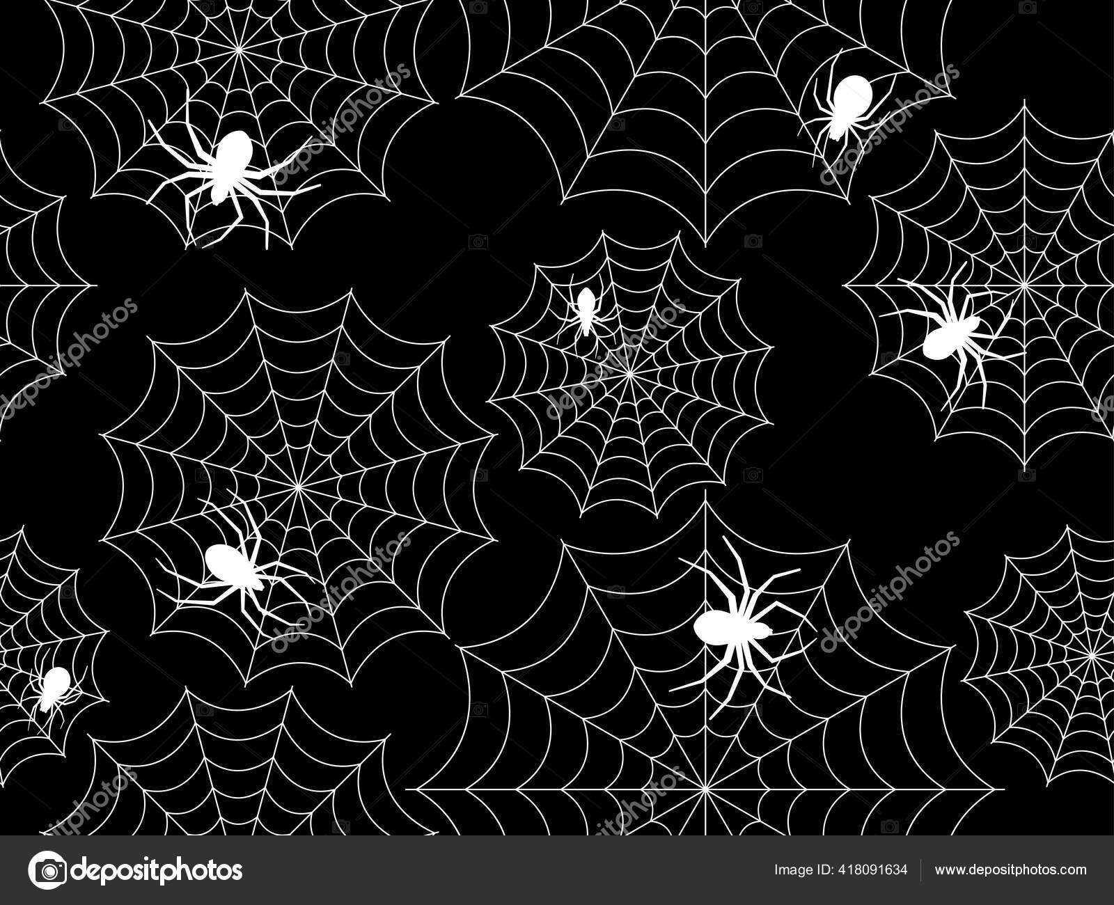Spiders Cobweb Seamless Patren White Outlines Black Background ...