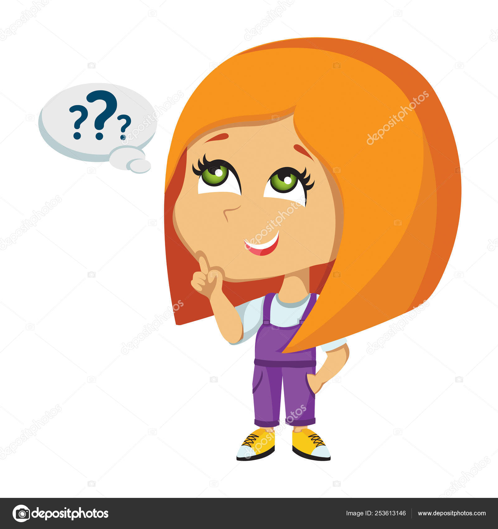Cute Thinking Girl Cartoon