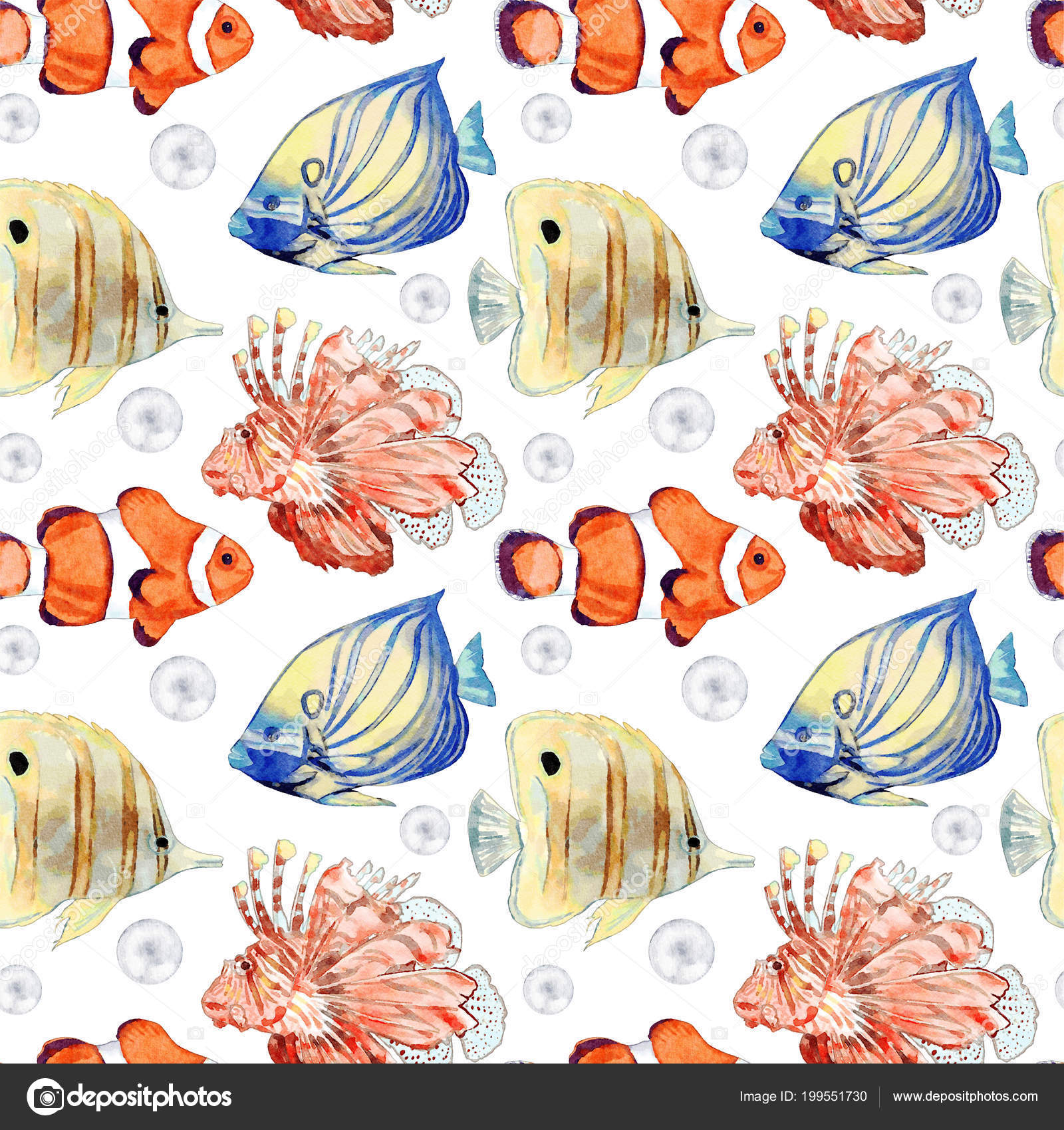 Seamless Watercolor Sea Fish Pattern Stock Photo by ©maryswell 199551730