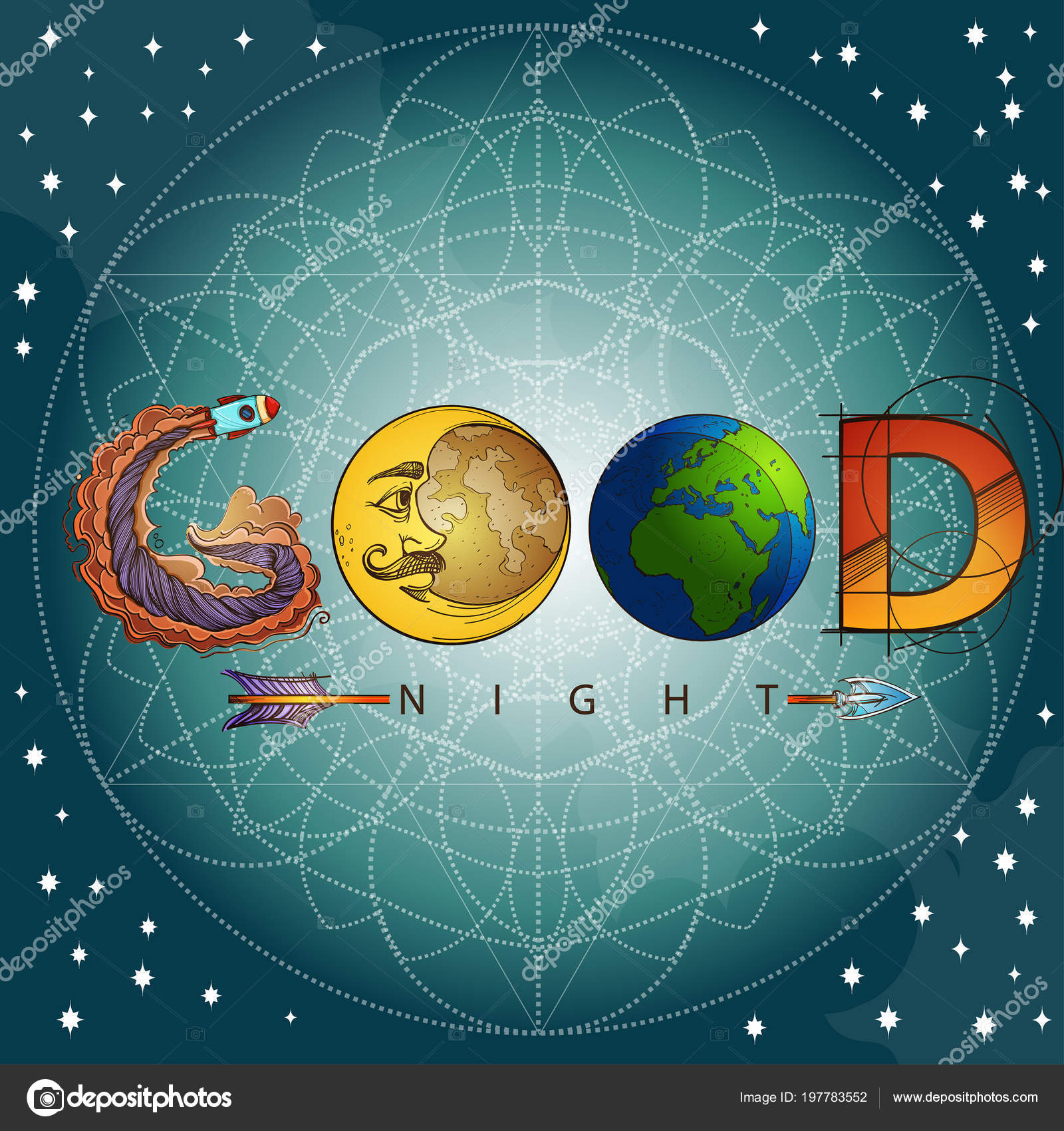 Vector Text Good Night Moon Stars Blue Background Stock Vector Image by ...