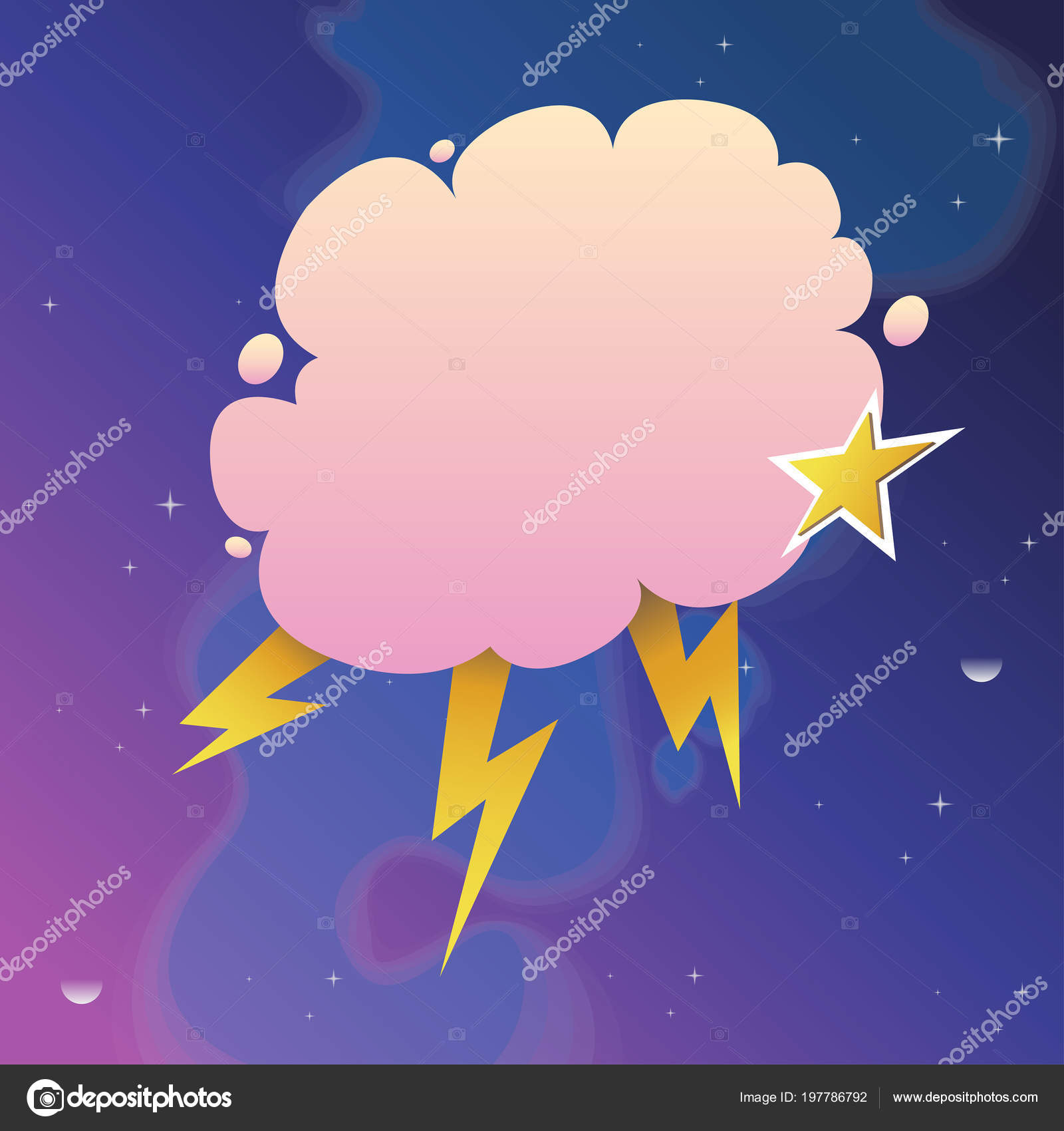 Speech Bubble Pink Cloud Lightnings Vector Illustration Blue Violet ...