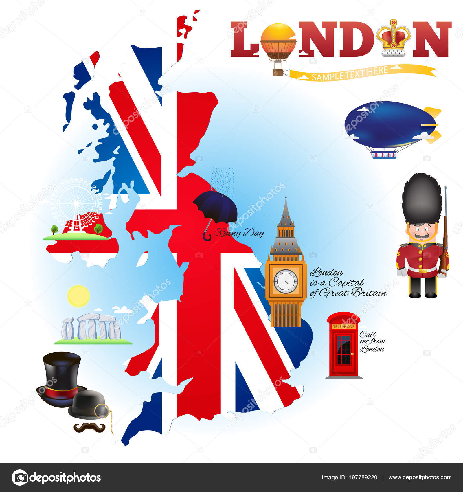 London Map Traditional Symbols United Kingdom Set Vector Illustrations ...