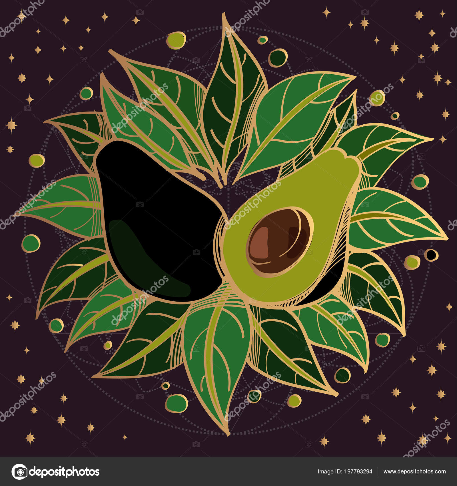 Vector Avocado Bome Purple Background Stock Vector by ©filkusto #197793294