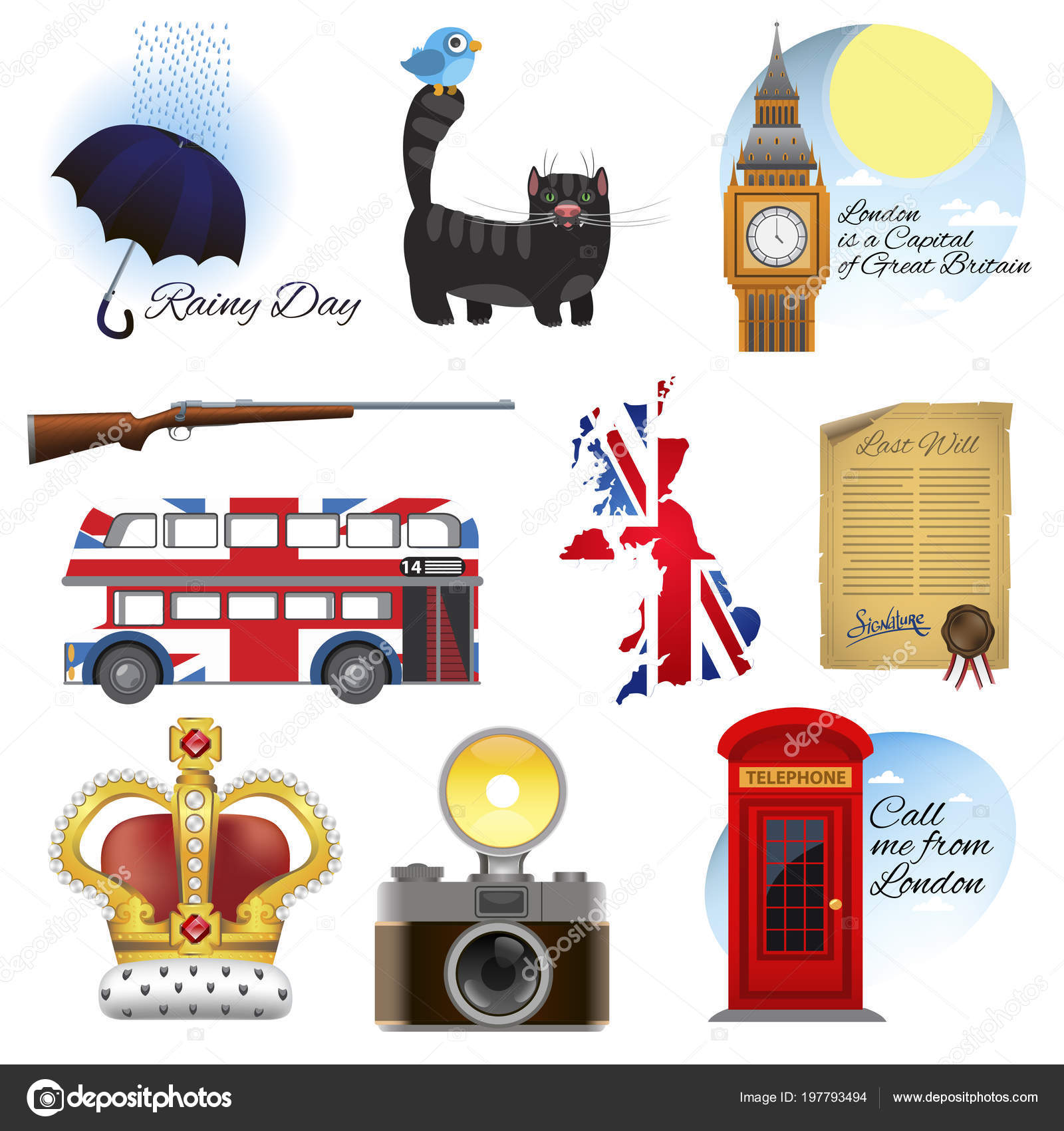 England Traditional Symbols Great Britain Set Vector Illustrations ...