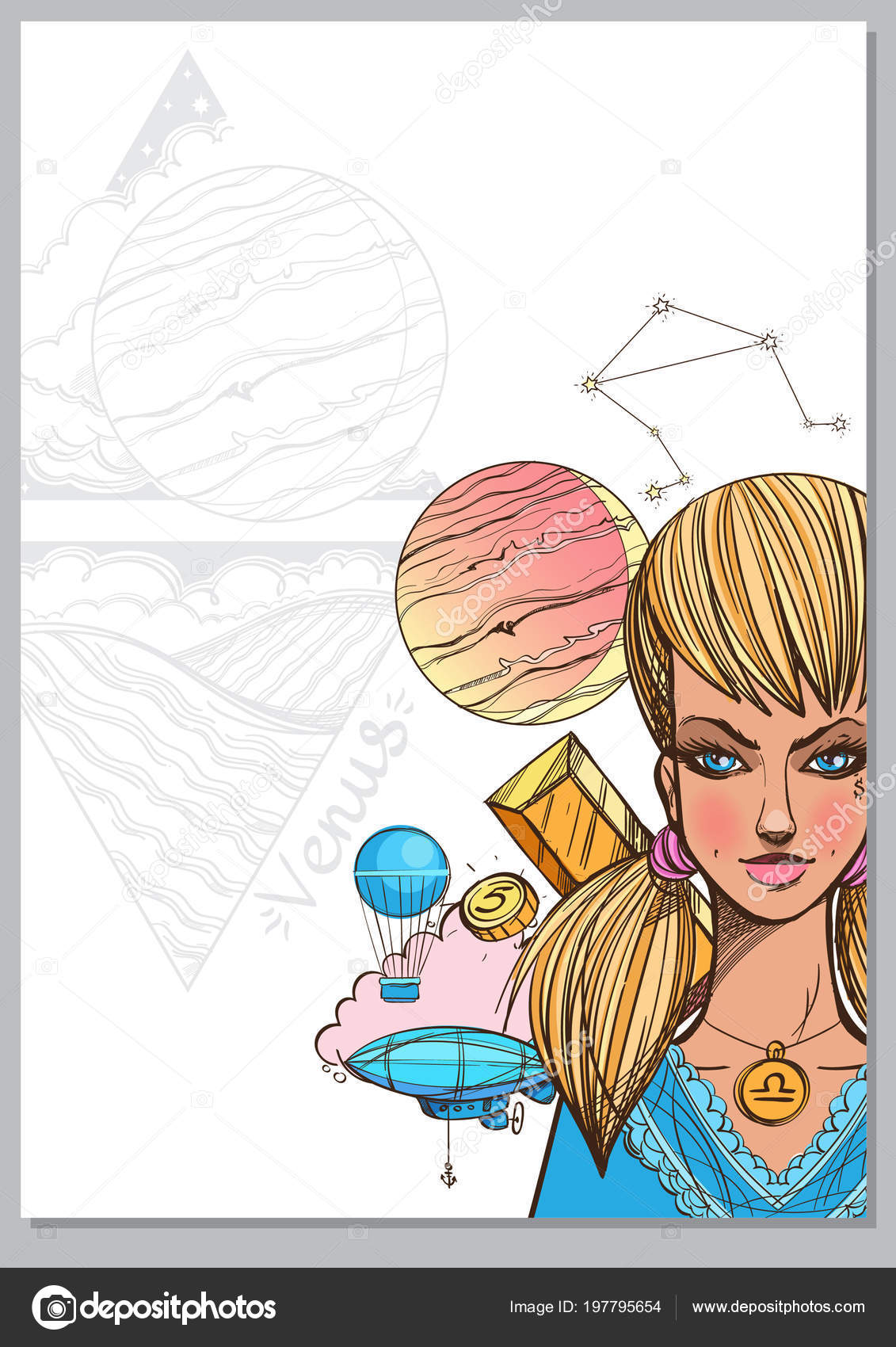 Rectangular Background Female Portrait Girl Symbolizes Zodiac Sign ...