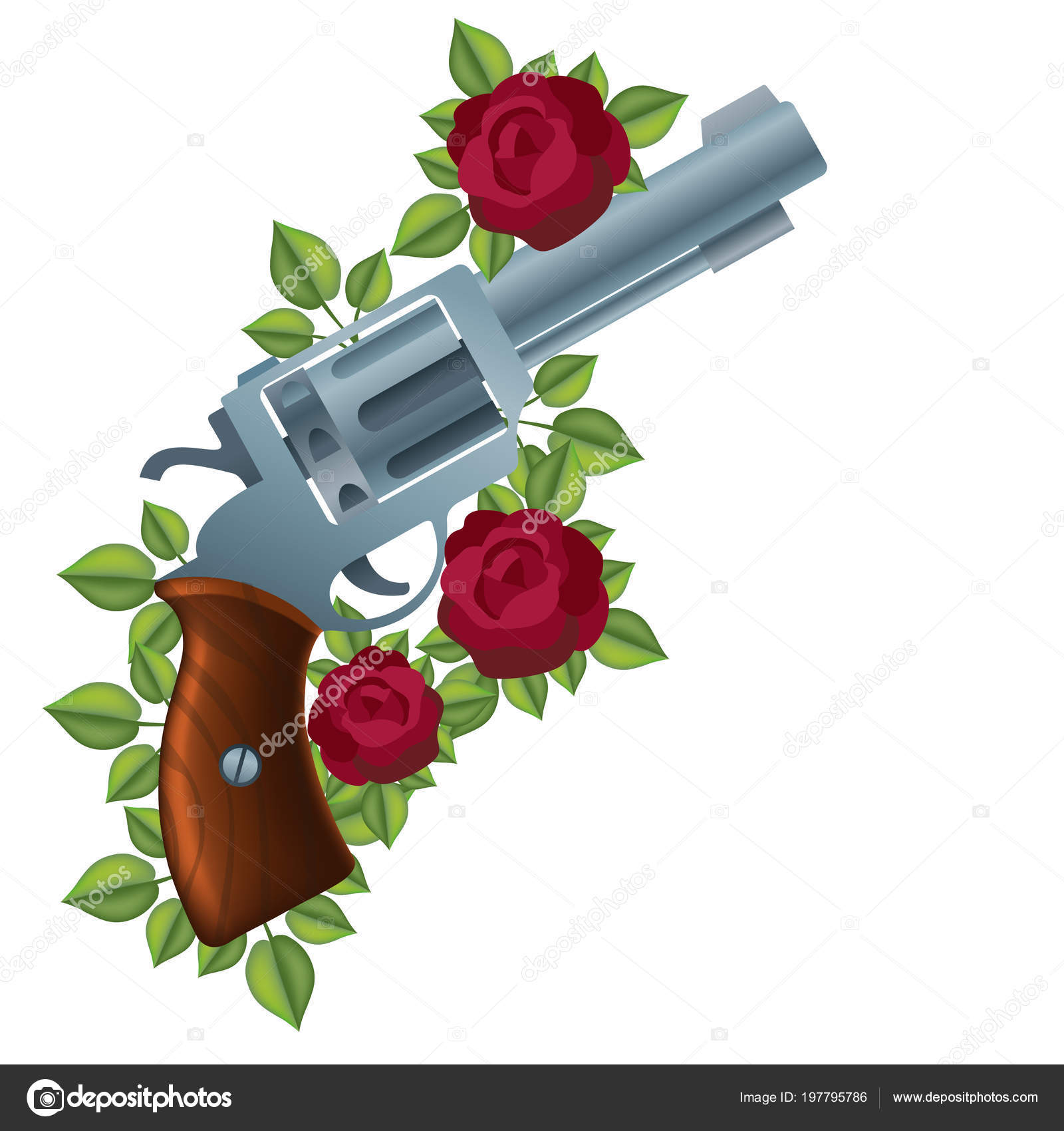 Revolver Roses Vector Illustration Isolated White Background Stock ...