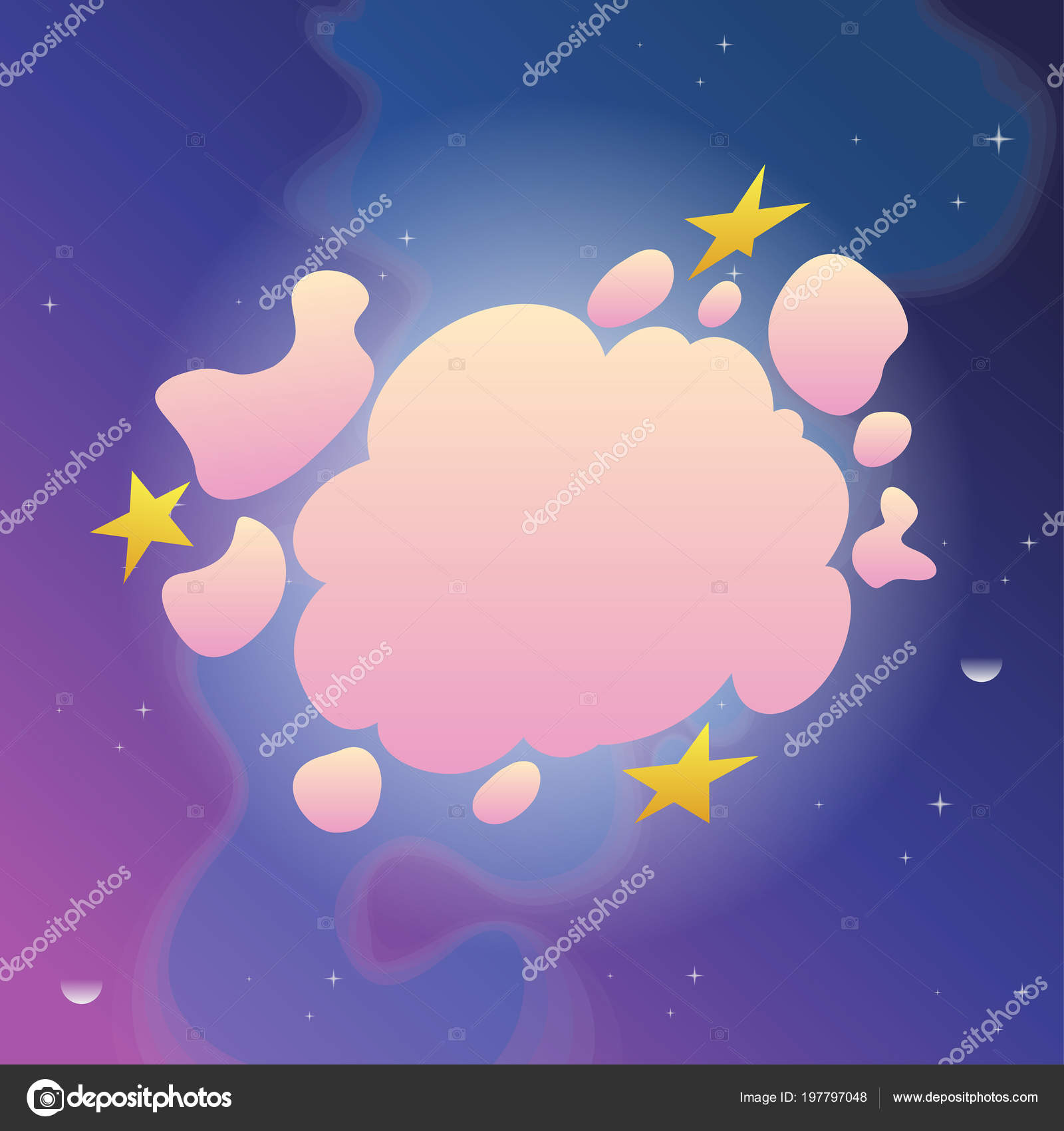 Speech Bubble Pink Cloud Stars Vector Illustration Blue Violet Cosmic ...
