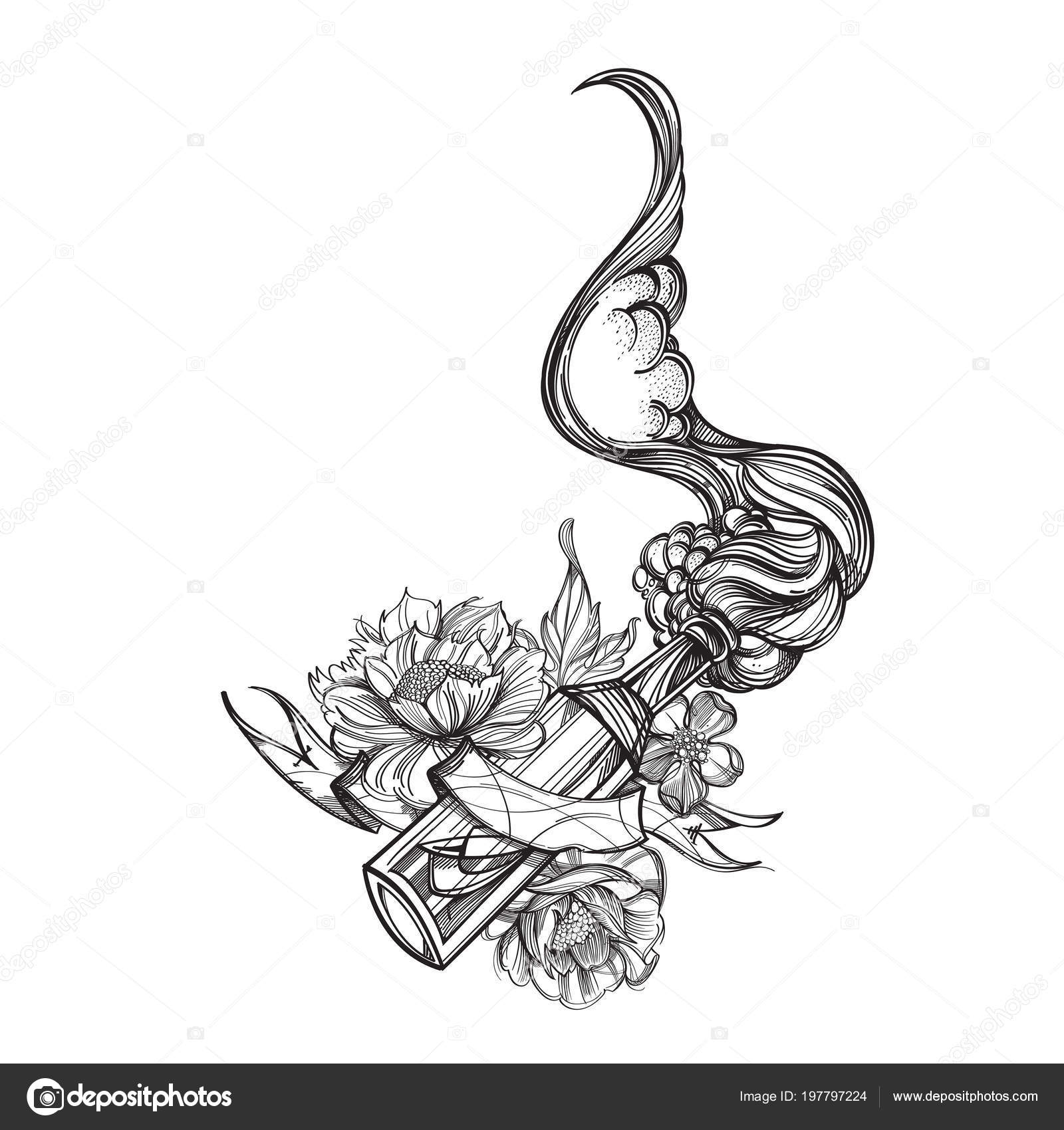 Molotov Cocktail Bottle Contour Drawing Coloring Tattooing Stock ...