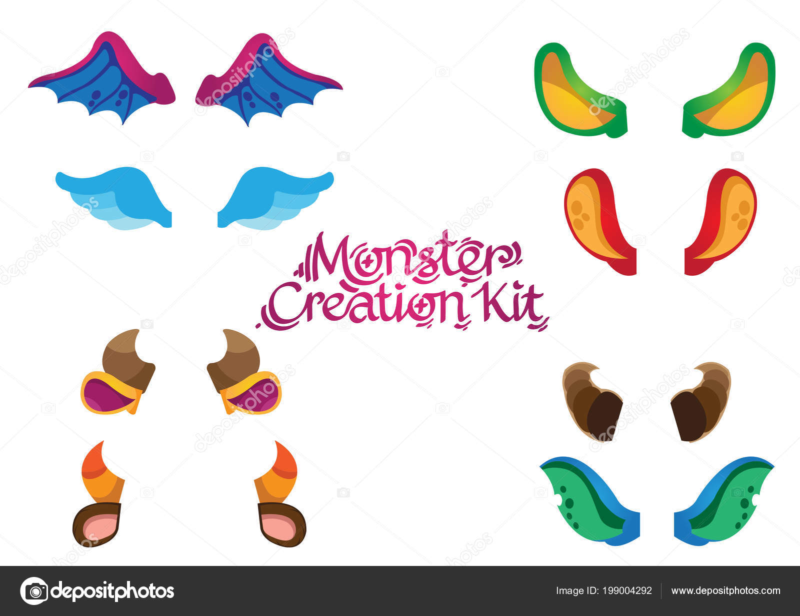 Set Wings Horns Ears Creating Sweet Childish Monsters — Stock Vector ...