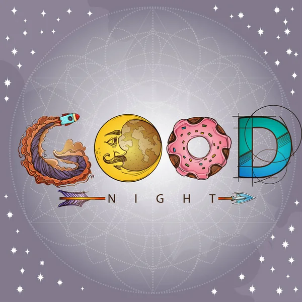 Words Good Night Moon Stars Deep Blue Background Stock Vector by ...