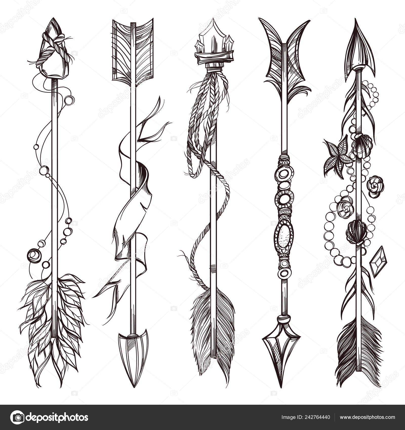 Set Arrows Decorative Design Element Boho Style Outline Vector ...