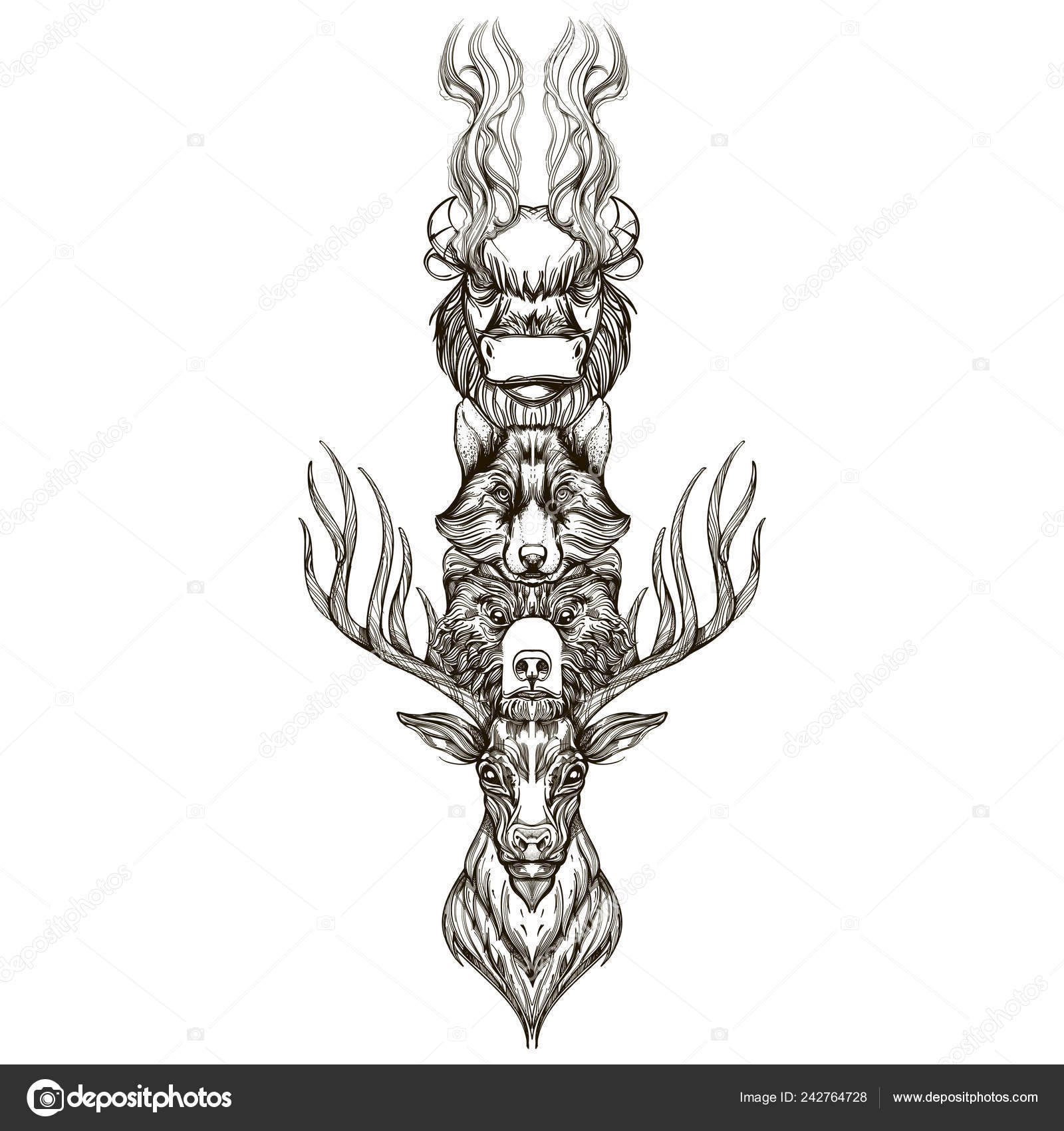 Bear Totem Pole Tattoo