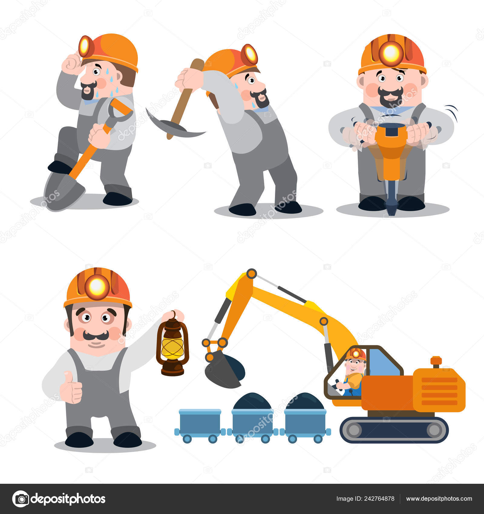 Set Funny Cartoon Characters Man Working Uniform Helmet Stock Vector ...