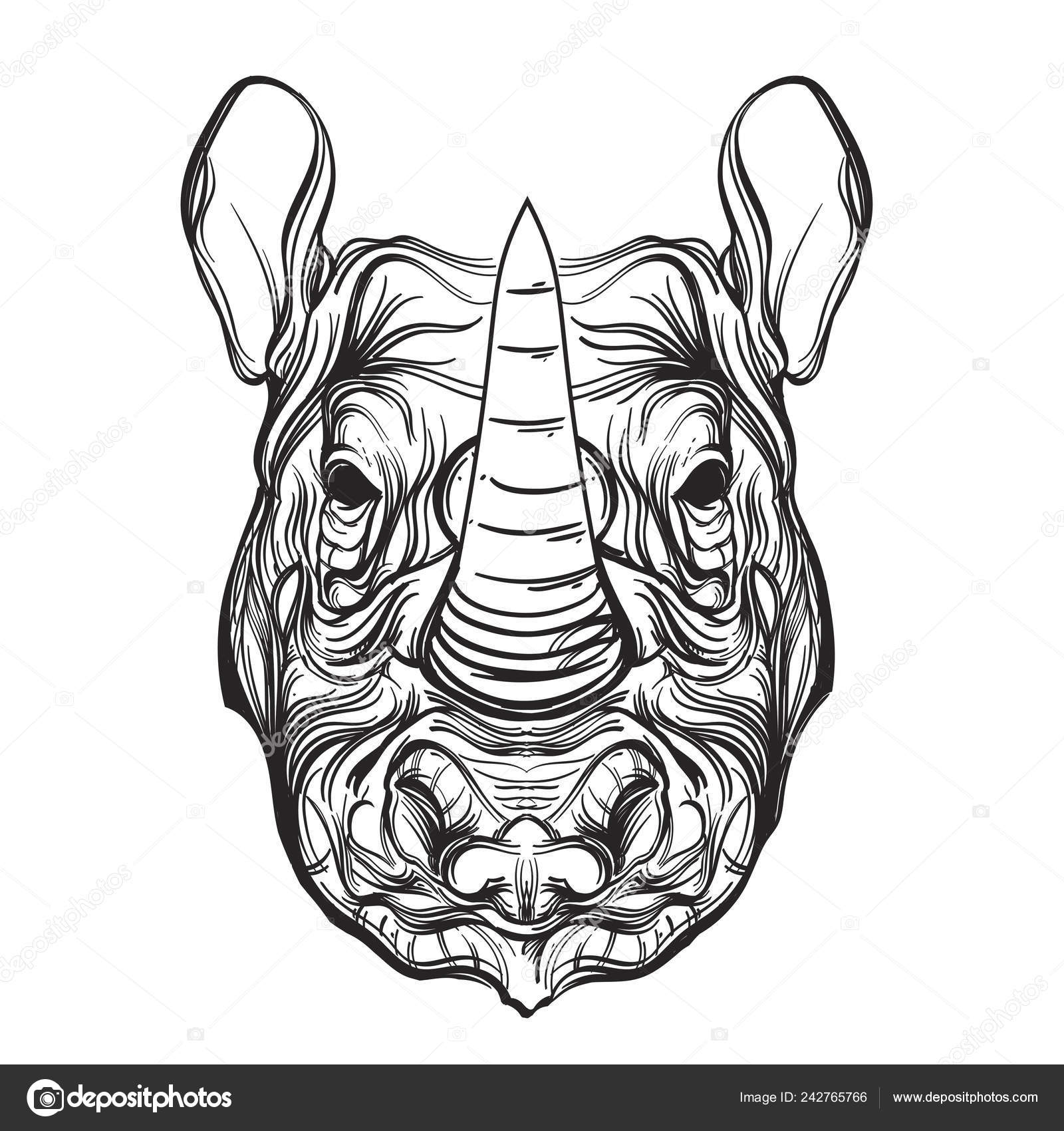 Rhino Face Tattoos Rhino Head Silhouette Coloring Book By